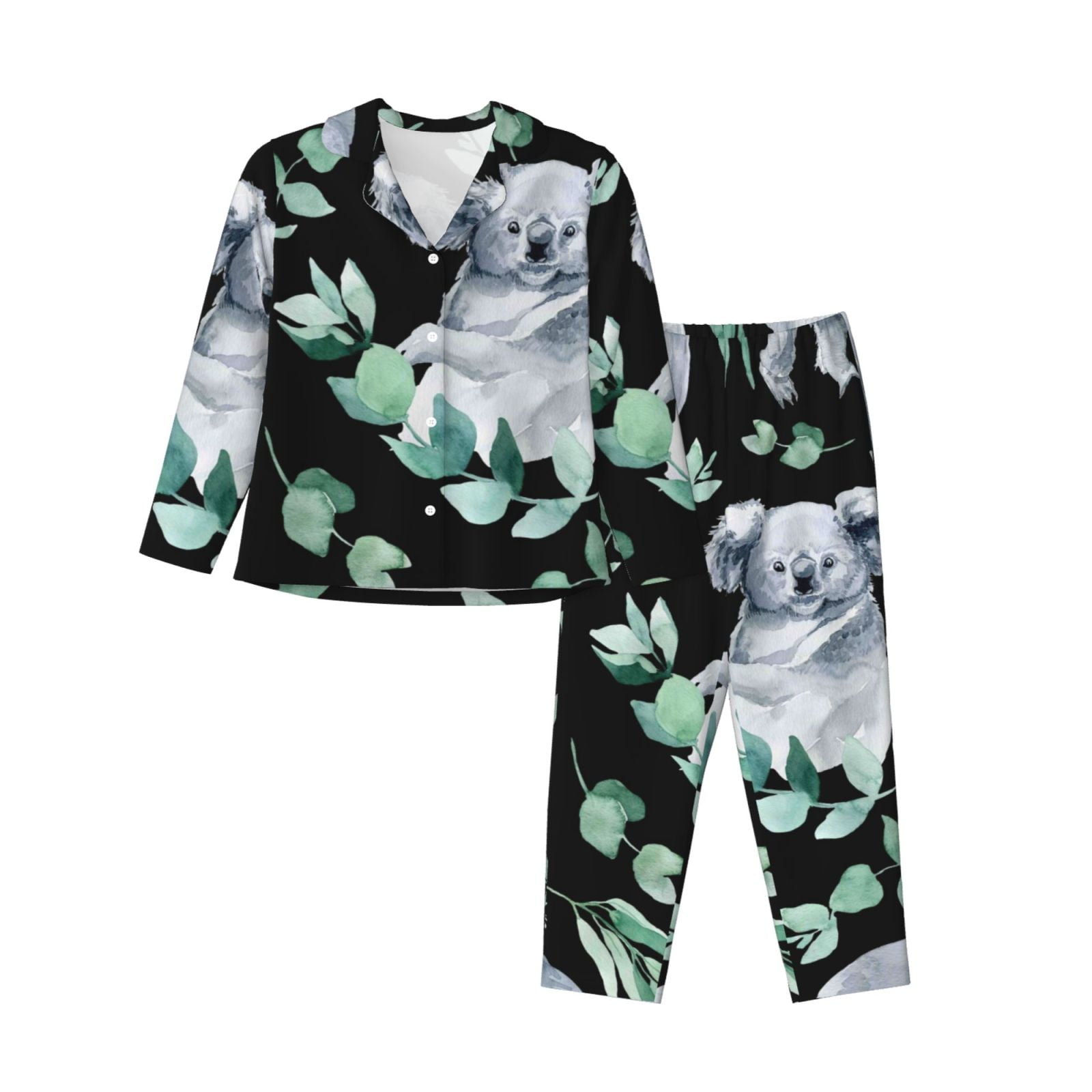 Fuzoiu Cartoon Koala Bear Print Women's Long-Sleeved Pajama,Lounge ...