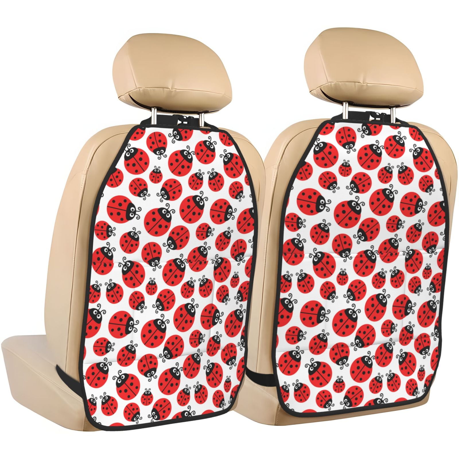 Fuzoiu Cartoon Ladybug Print 2 Pack Kick Mat Back Seat Protector With 3 ...