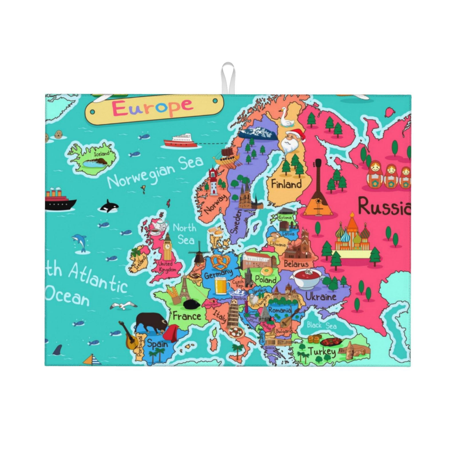 Fuzoiu Cartoon Map Of Europe Print Absorbent, Reversible Microfiber ...