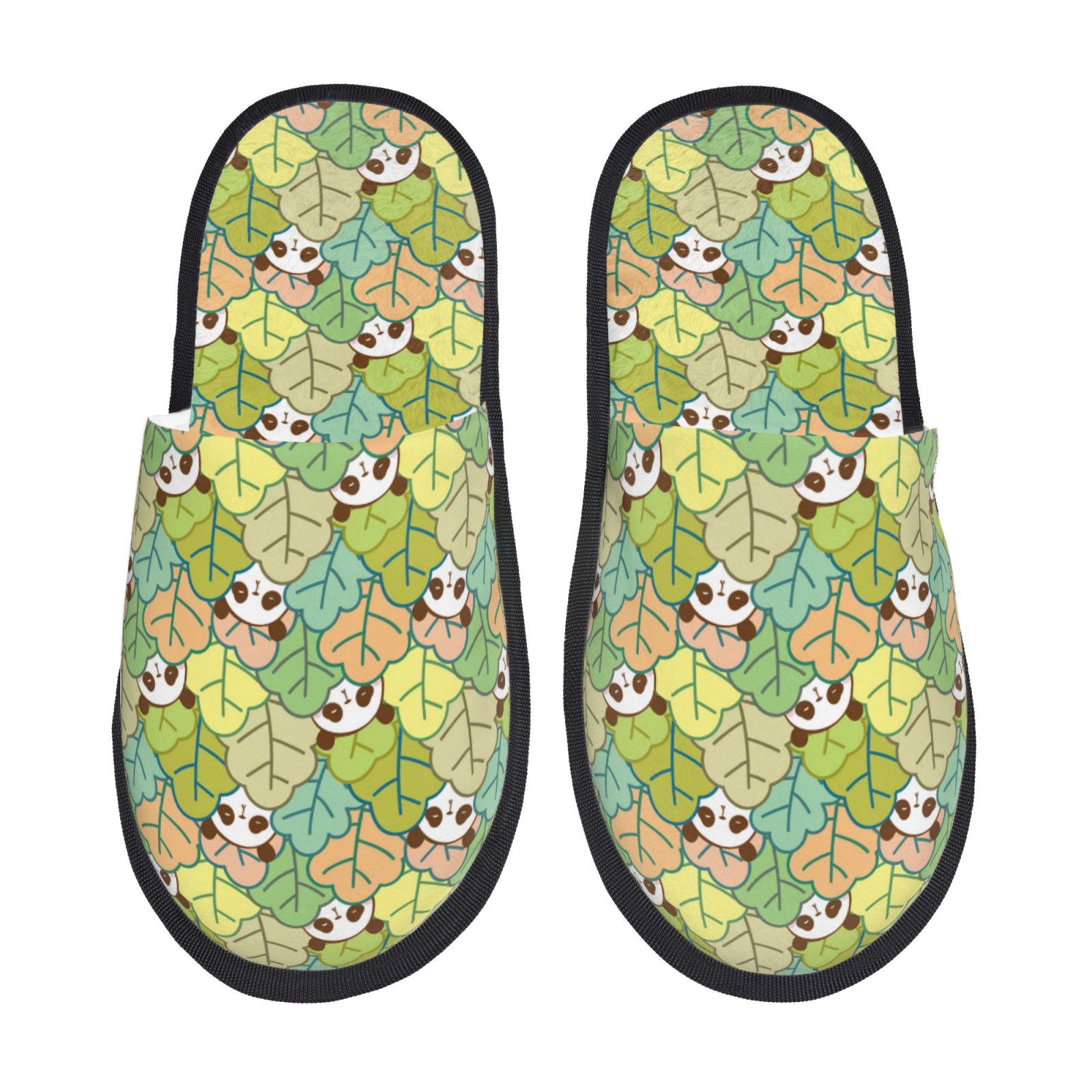 Fuzoiu Cartoon Panda And Leaf Print Unisex Furry Slippers,Plush Indoor ...