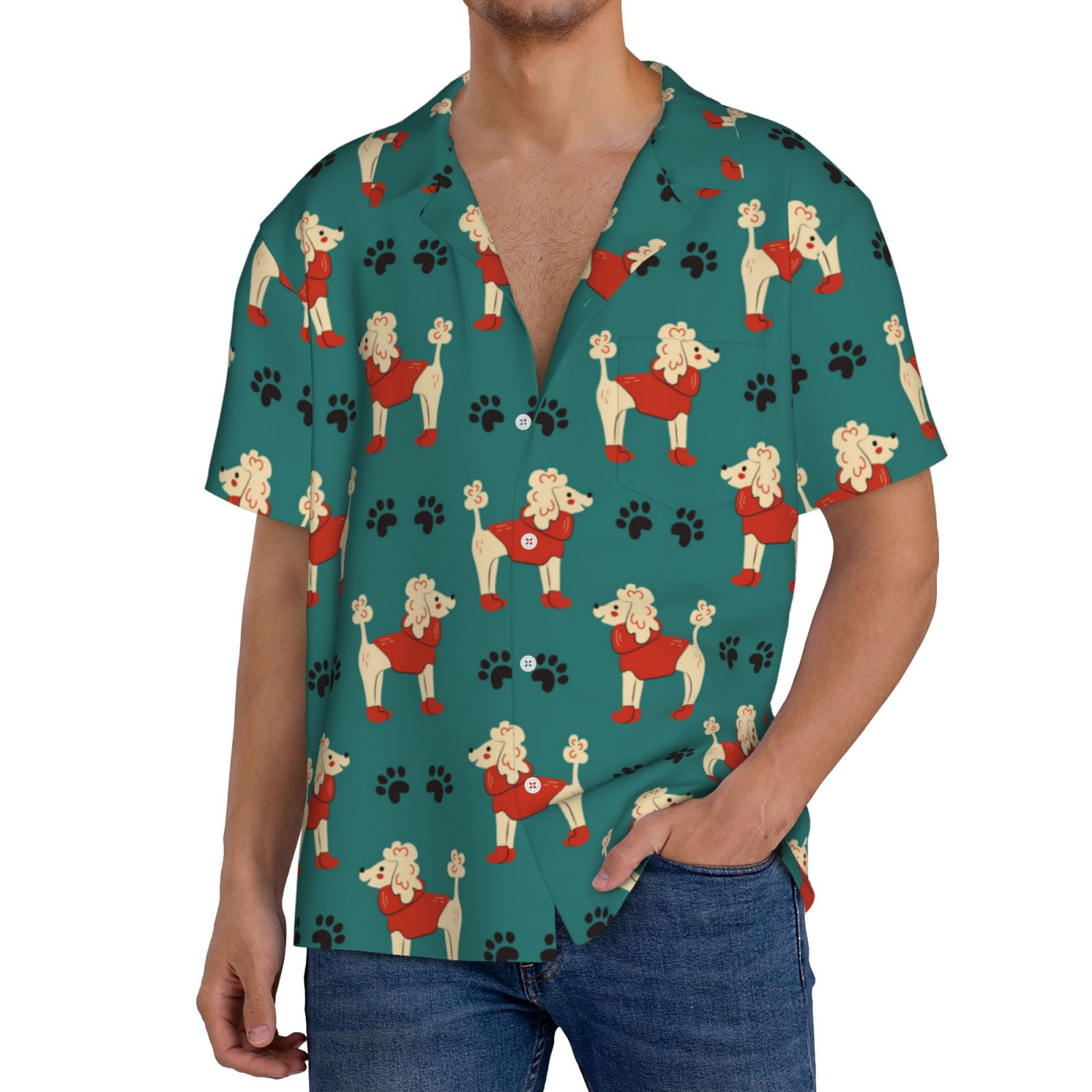 Fuzoiu Cartoon Poodle Dog Print Men's Casual Short,Men's Short Sleeve ...