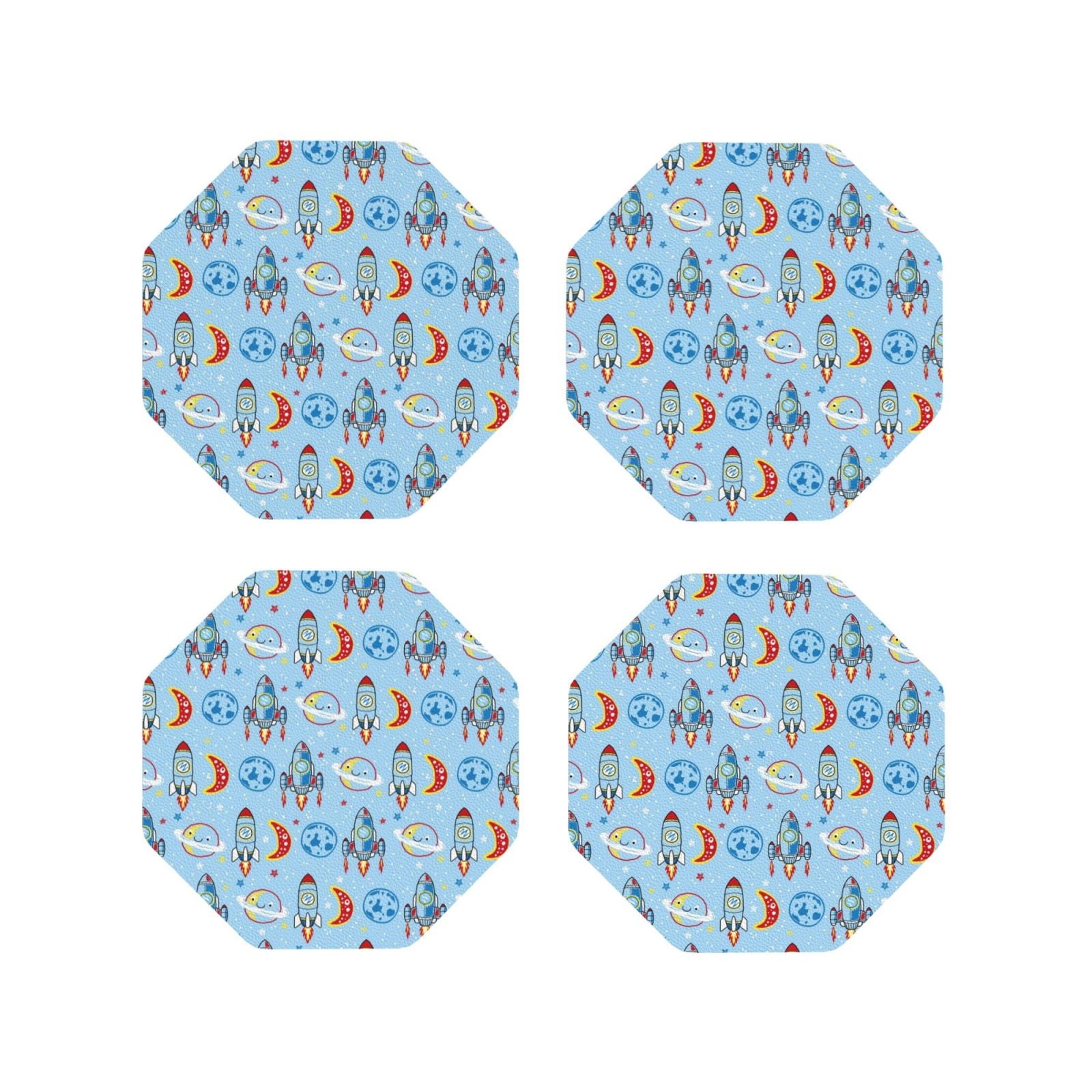 Fuzoiu Cartoon Rocket With Space Print Leather Coasters Set,Drink ...