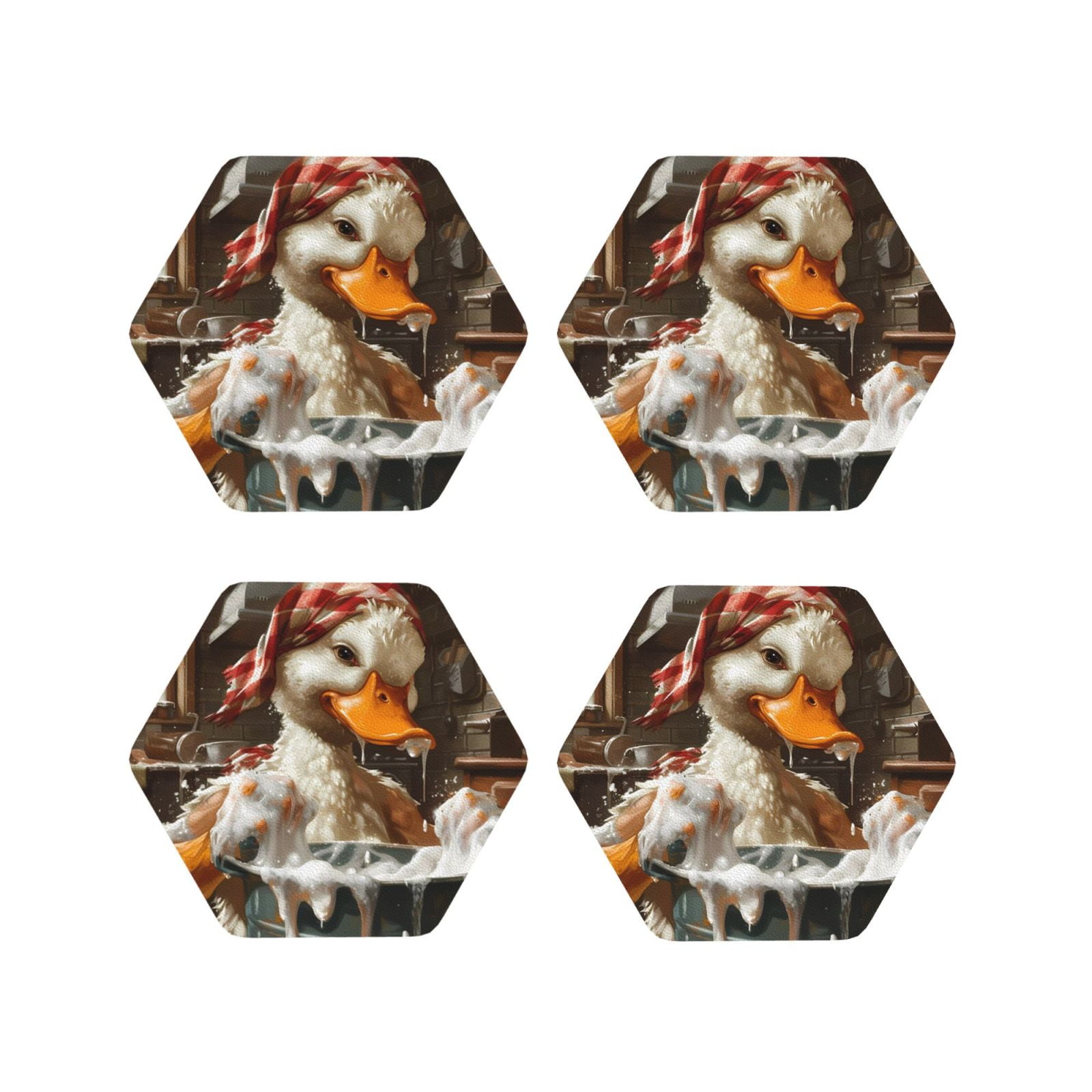 Fuzoiu Cartoon Scottish Duck Print Leather Coasters Set,Drink Coasters ...
