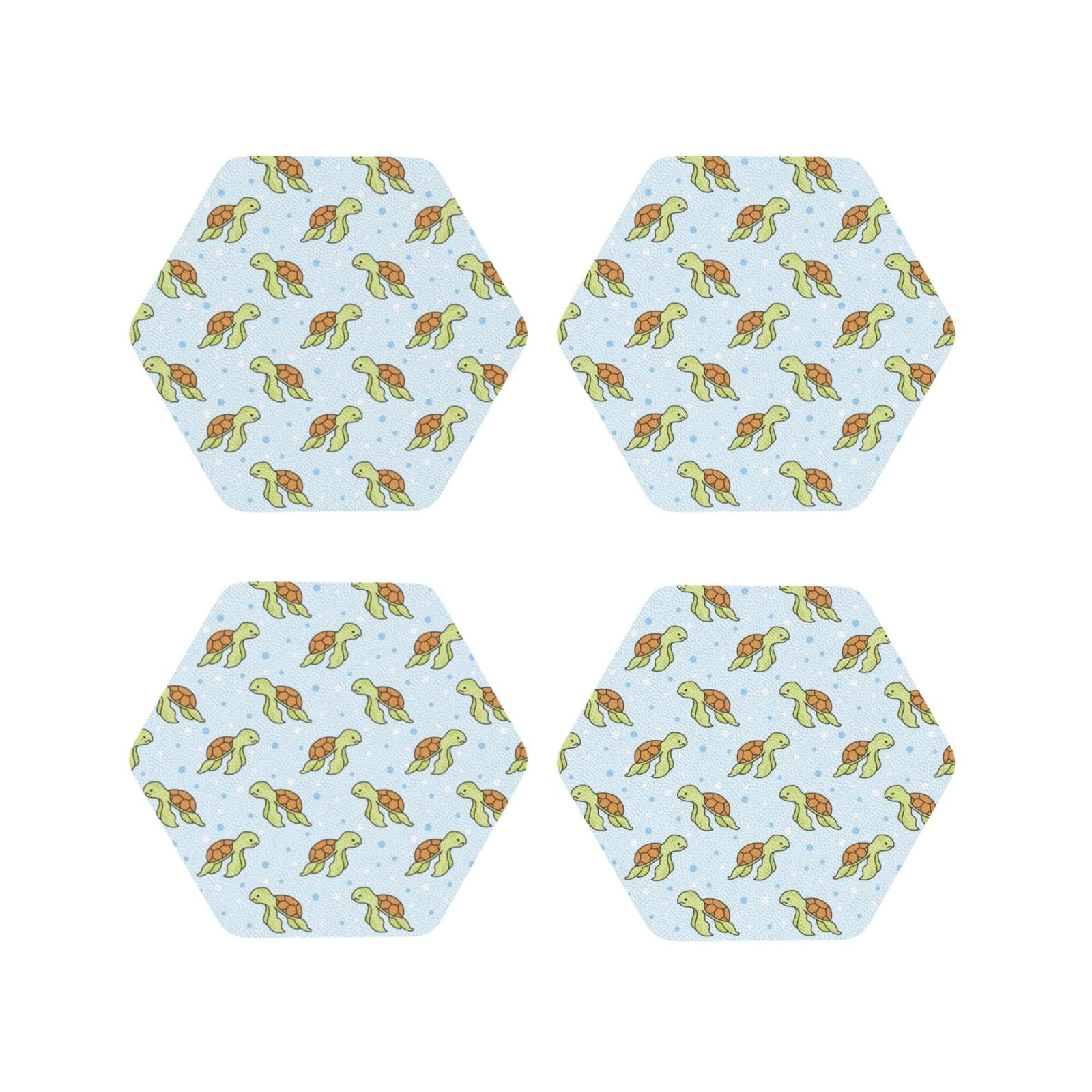 Fuzoiu Cartoon Sea Turtle Print Leather Coasters Set,Drink Coasters Set ...