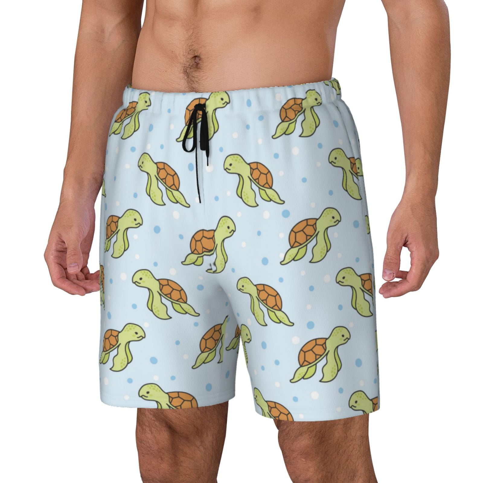 Fuzoiu Cartoon Sea Turtle Print Men's Swim Shorts,Quick-Dry Double ...