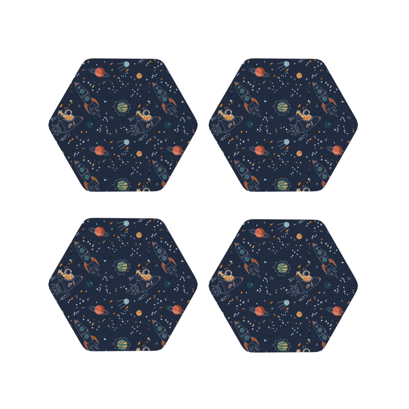 Fuzoiu Cartoon Space Planets Print Leather Coasters Set,Drink Coasters ...