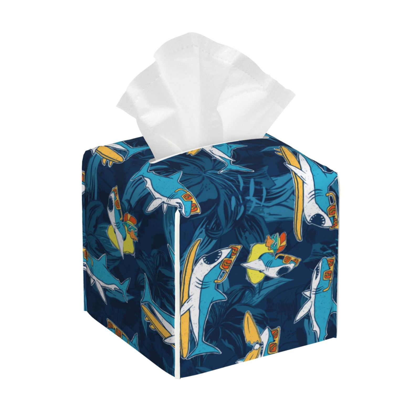 Fuzoiu Cartoon Surfer Sharks Print Tissue Box Cover Holder, Square ...