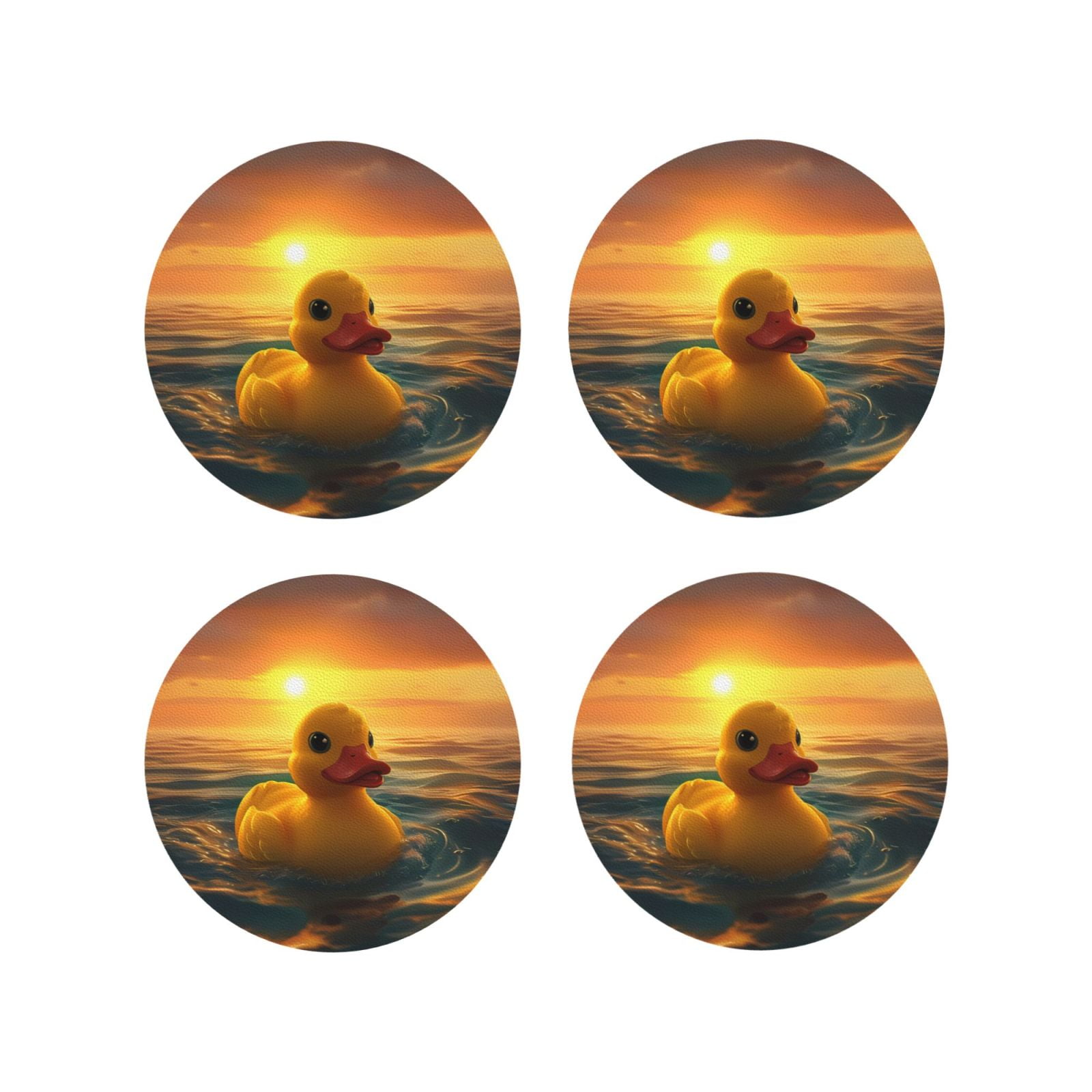 Fuzoiu Cartoon Swimming Yellow Duck Print Leather Coasters Set,Drink ...