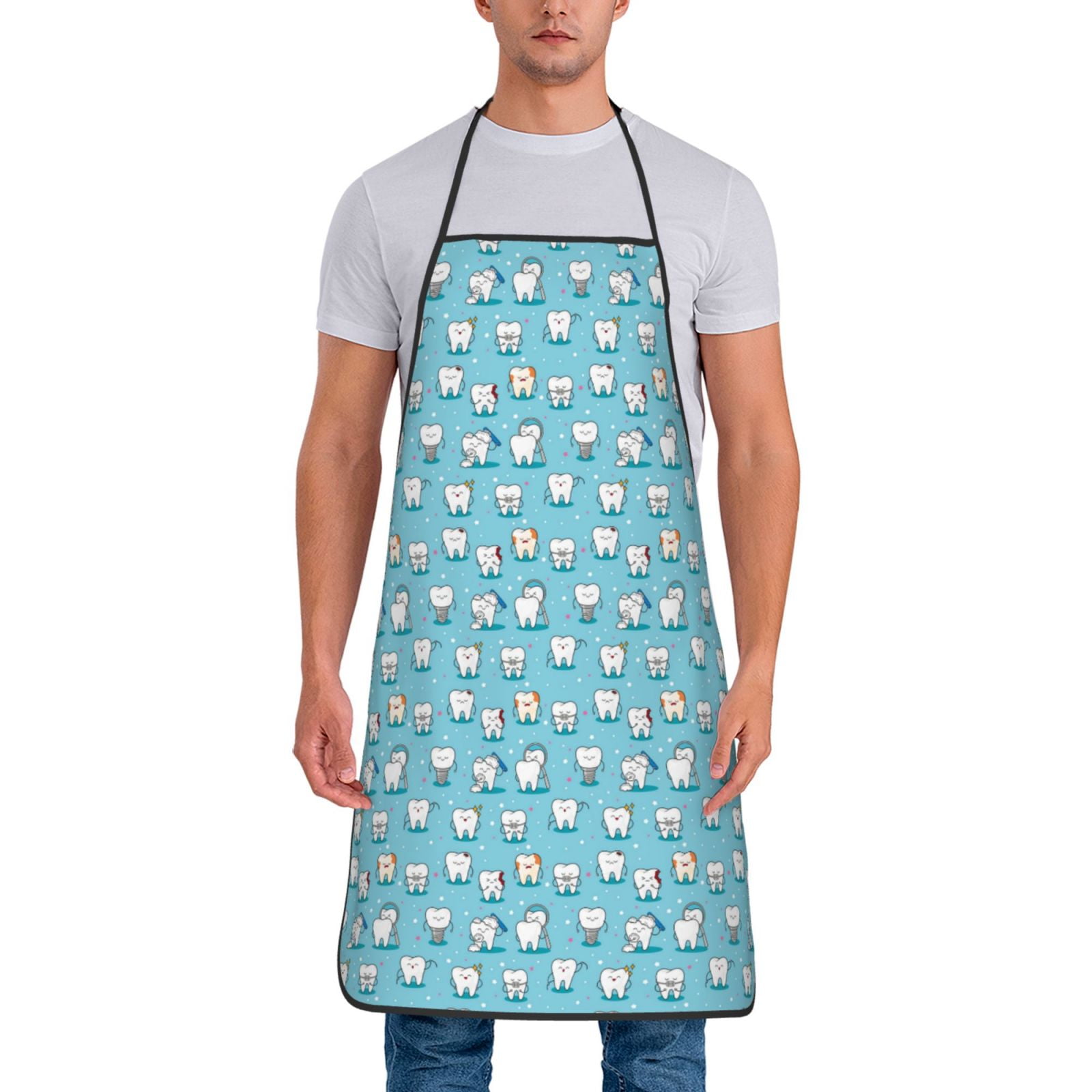 Fuzoiu Cartoon Teeth Print Waterproof Apron, Kitchen Apron for Women ...