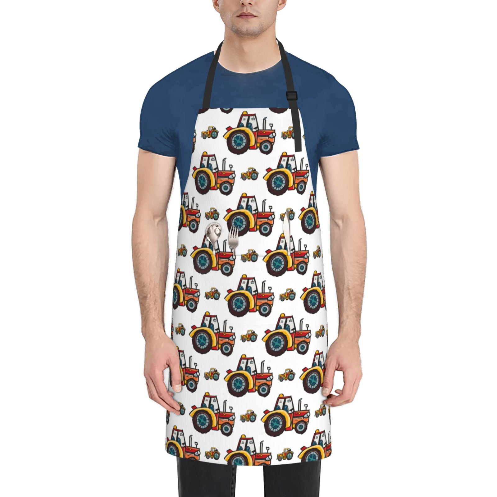 Fuzoiu Cartoon Tractor Print Adjustable Waterproof Apron with Pockets ...
