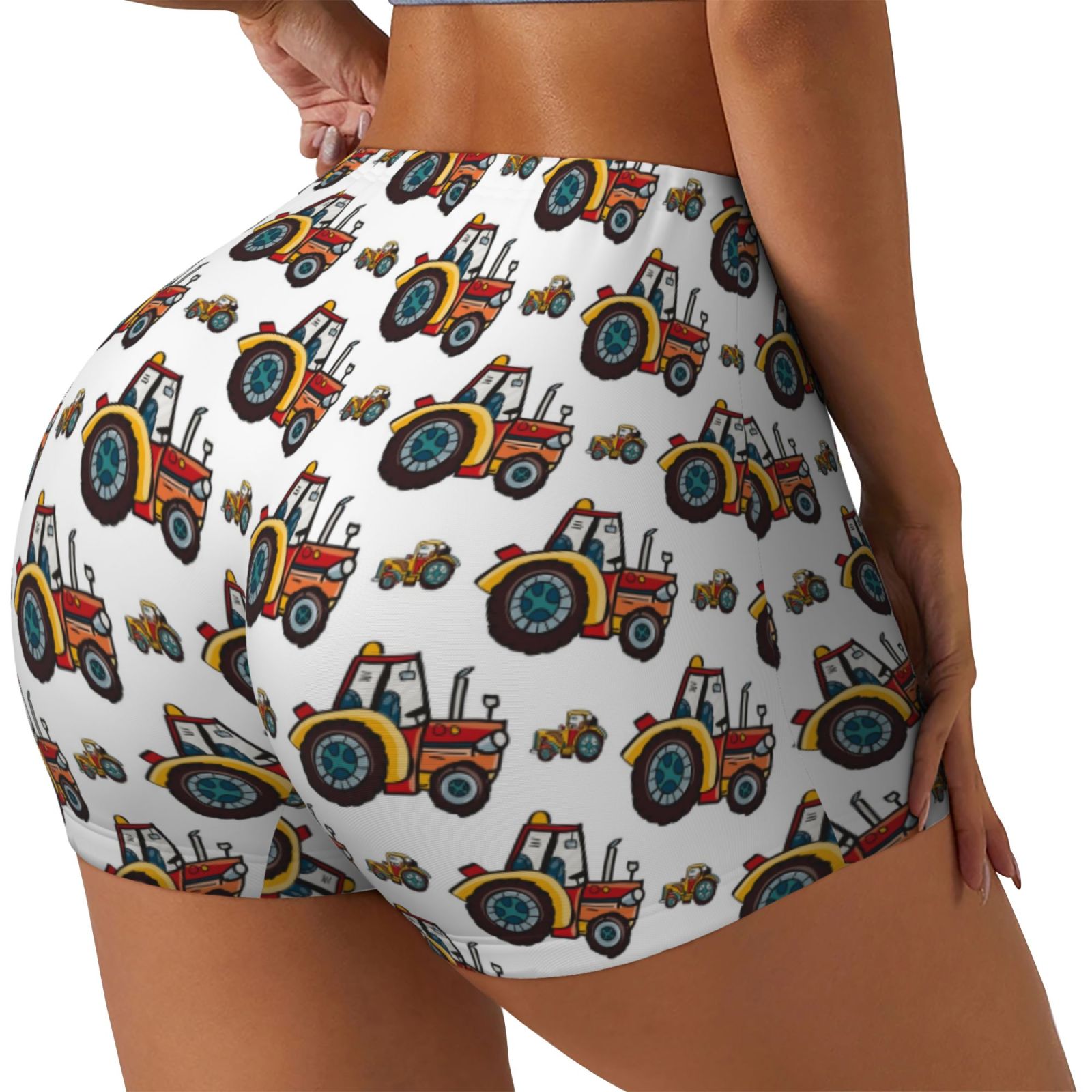 Fuzoiu Cartoon Tractor Print Women's Workout Shorts,Workout Biker ...