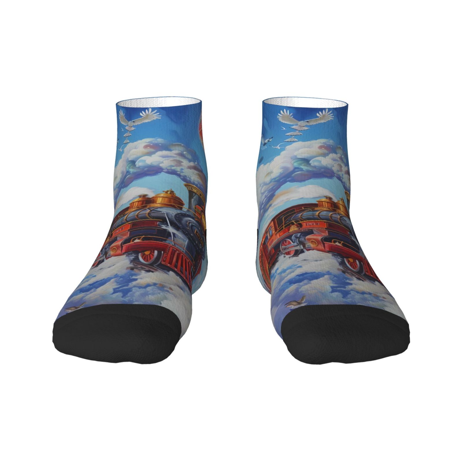 Fuzoiu Cartoon Train Hot Air Balloon Print Adult Socks, Crew Moisture ...