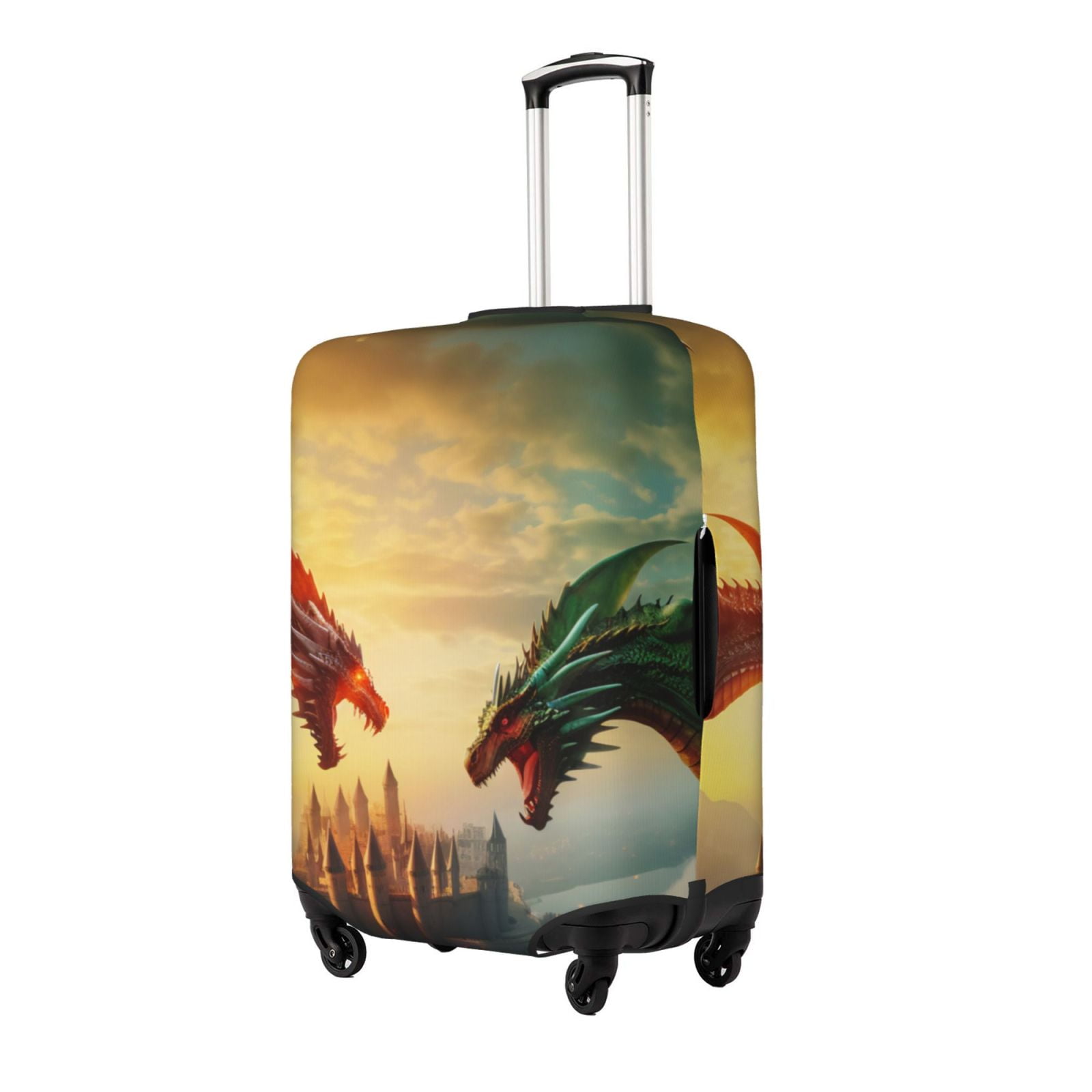 Fuzoiu Castle Red Green Sky Dragon Print Suitcase Cover,Washable ...