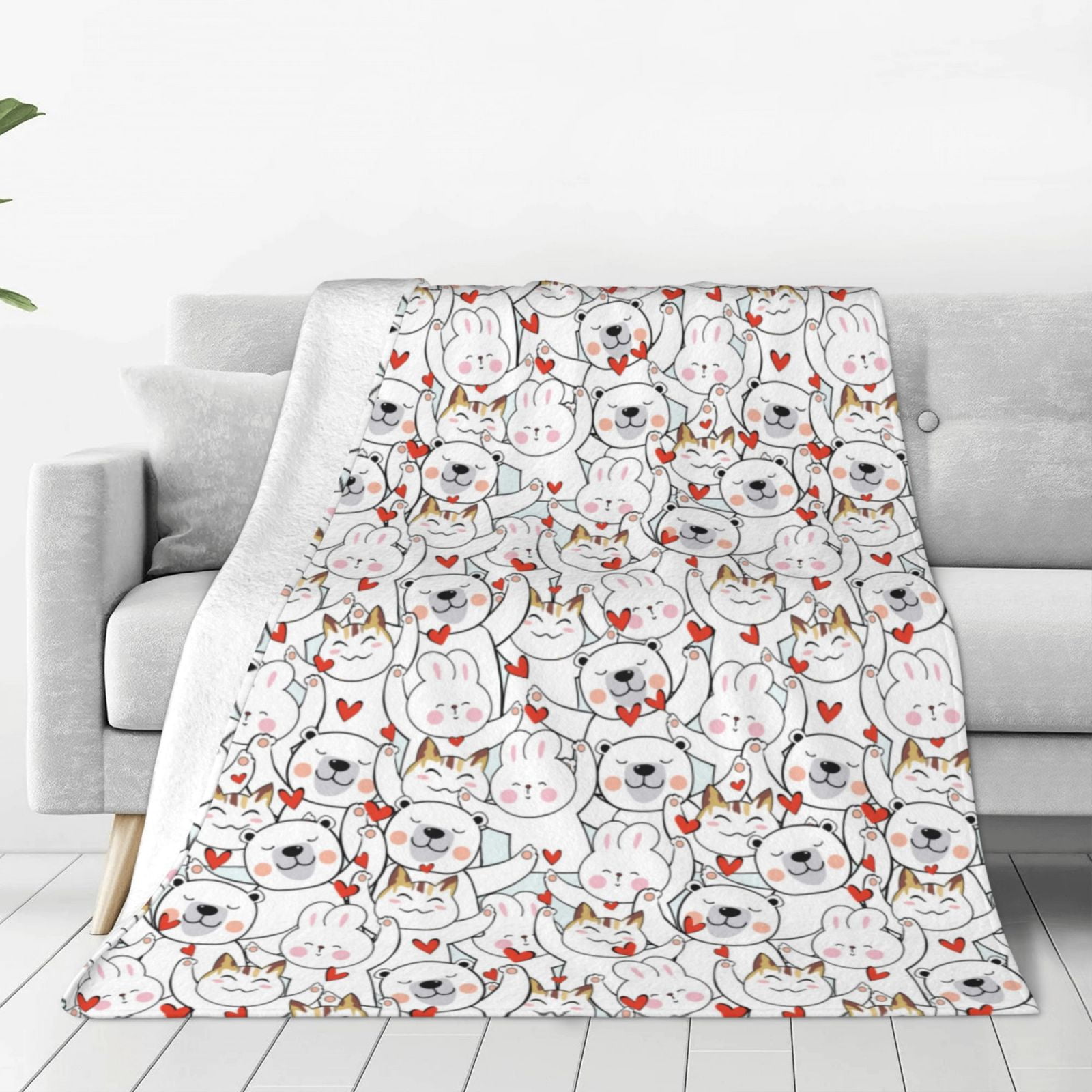 Fuzoiu Cat Bear Rabbit Print Ultra-Soft Micro Fleece Blanket,All ...