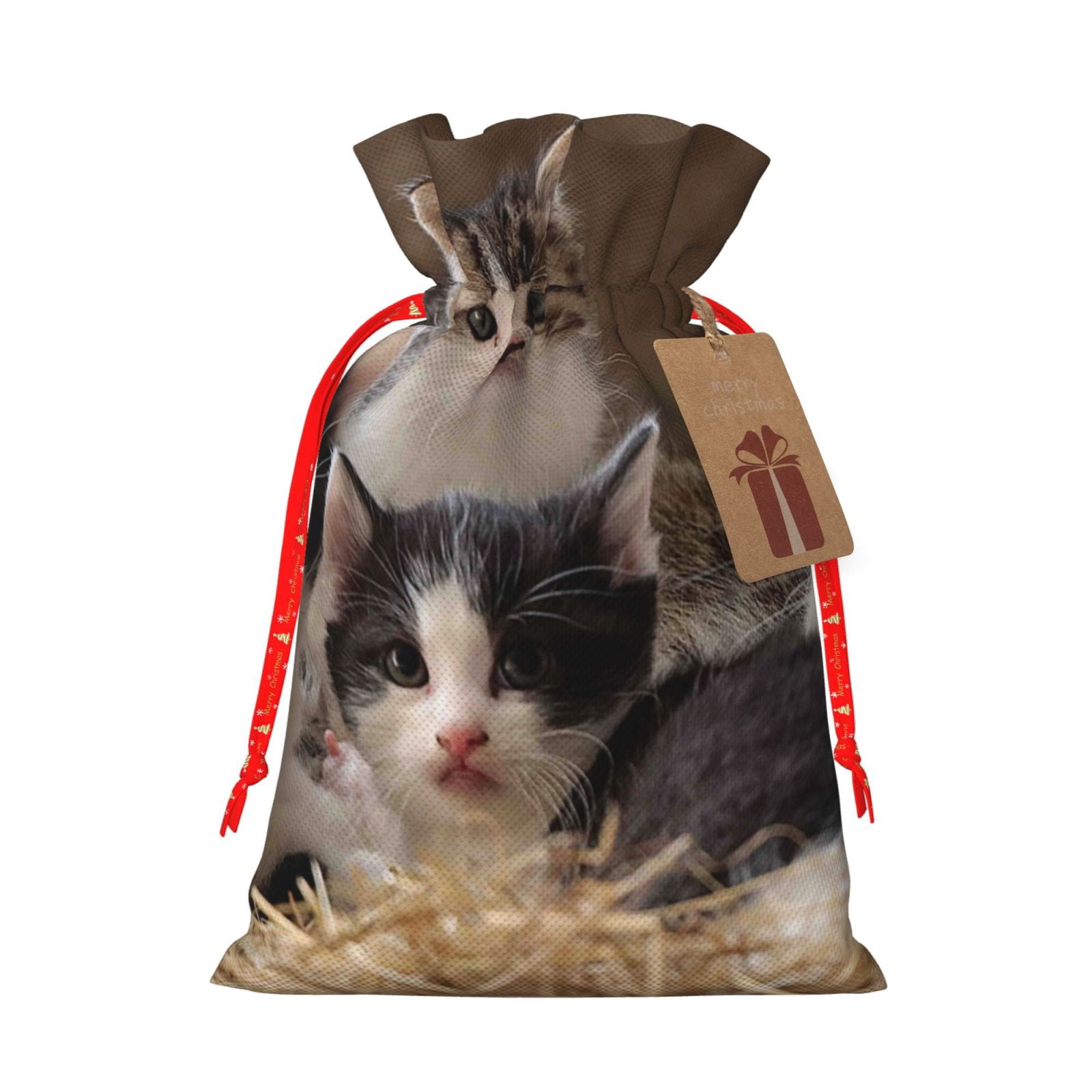 Fuzoiu Cat Family Print Christmas Gift Bag,Burlap Gift Bag with ...