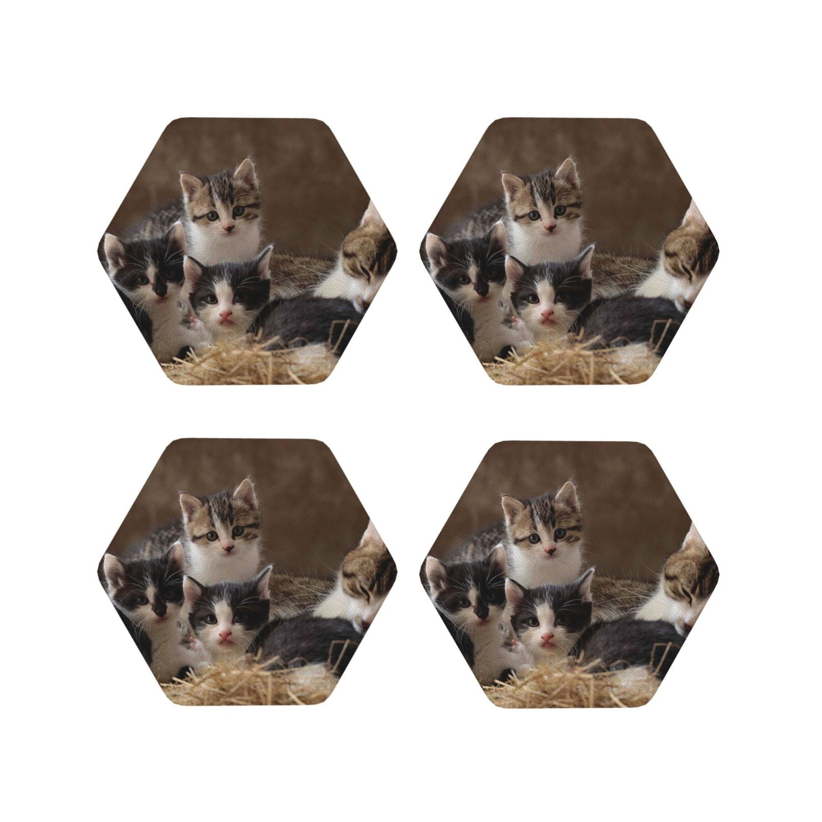 Fuzoiu Cat Family Print Leather Coasters Set,Drink Coasters Set of 4 ...