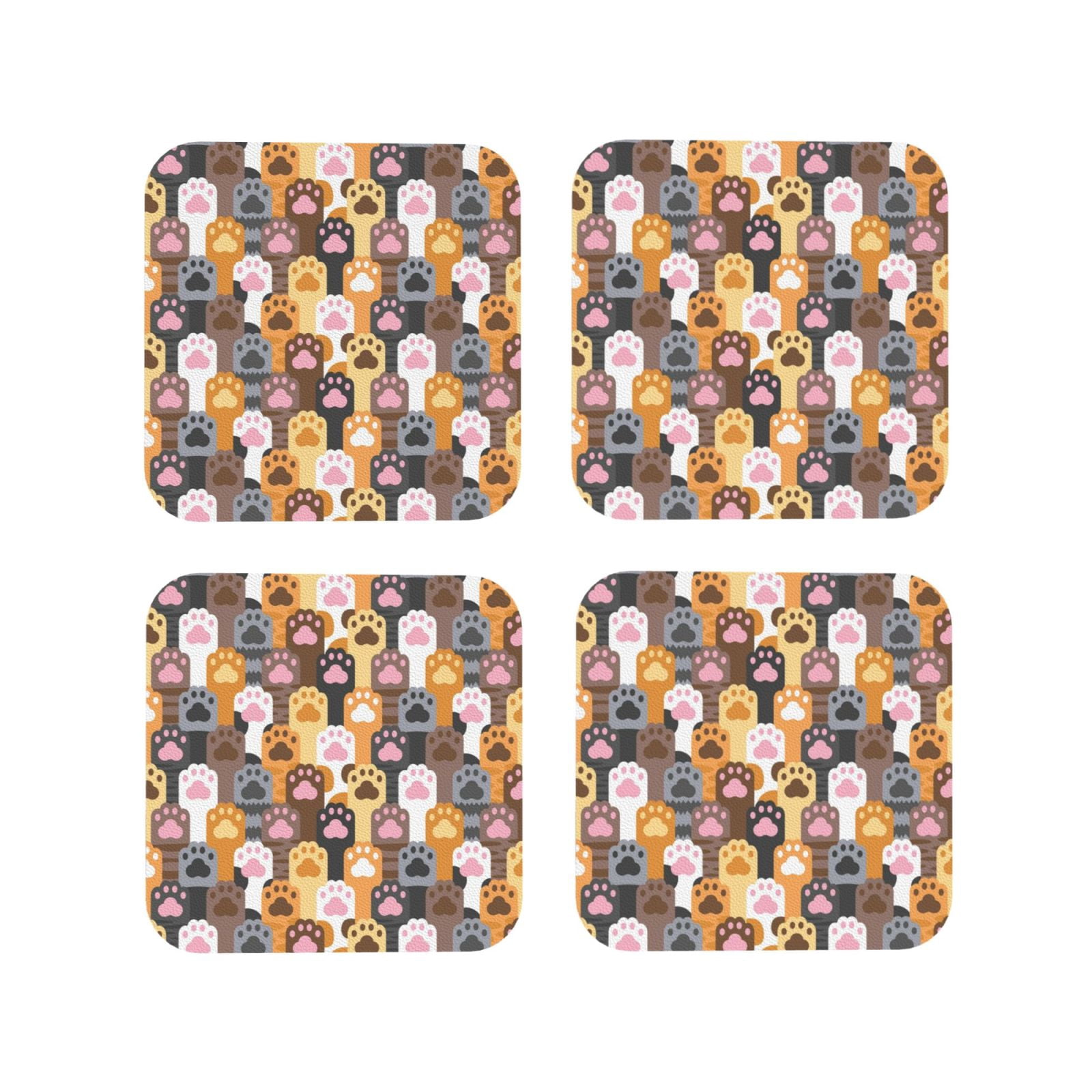 Fuzoiu Cat Paw (2) Print Leather Coasters Set,Drink Coasters Set of 4 ...
