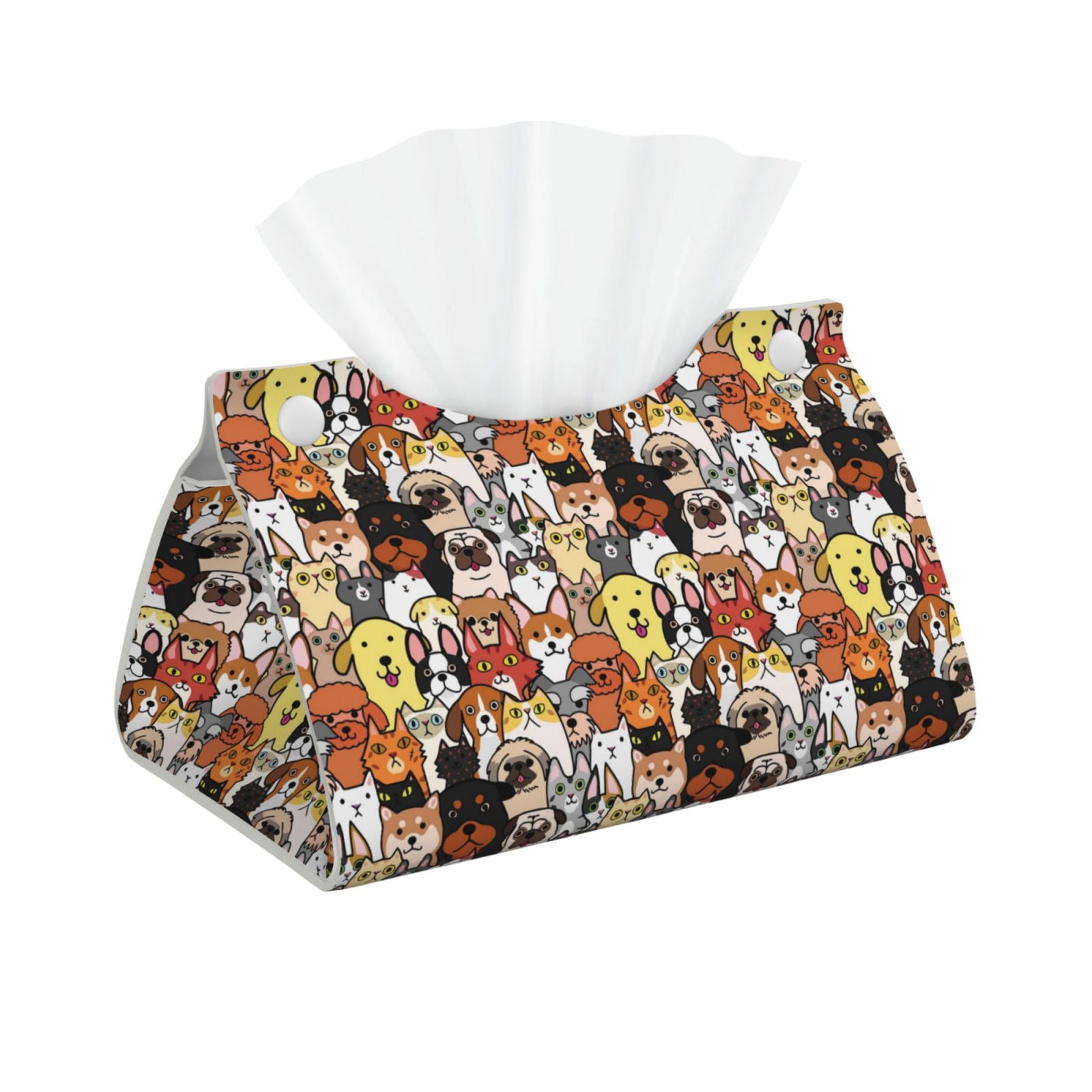 Fuzoiu Cats & Dogs Group Print Tissue Box Cover, PU Leather Tissue ...