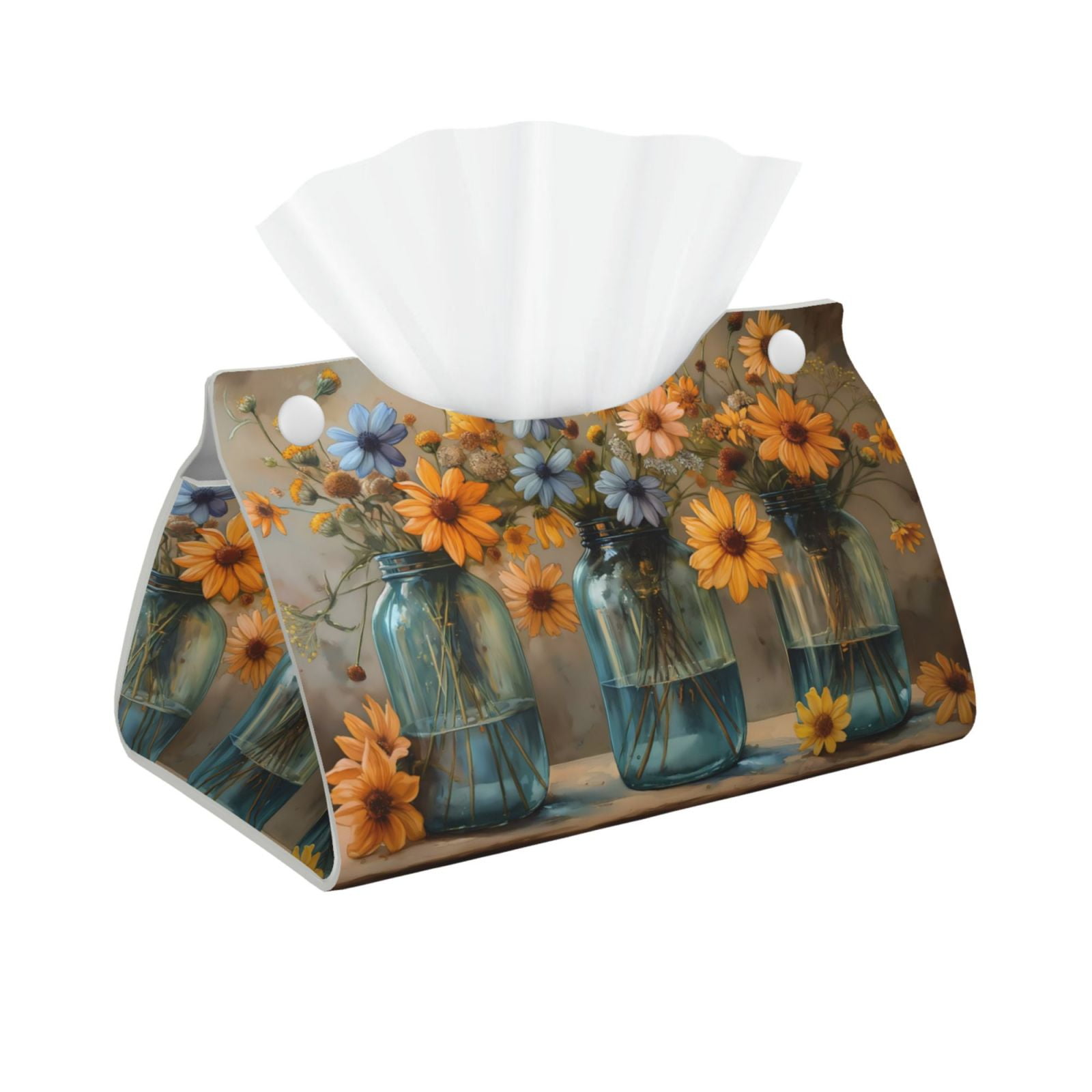 Fuzoiu Charming Daisy Bouquet Art Print Tissue Box Cover, PU Leather ...