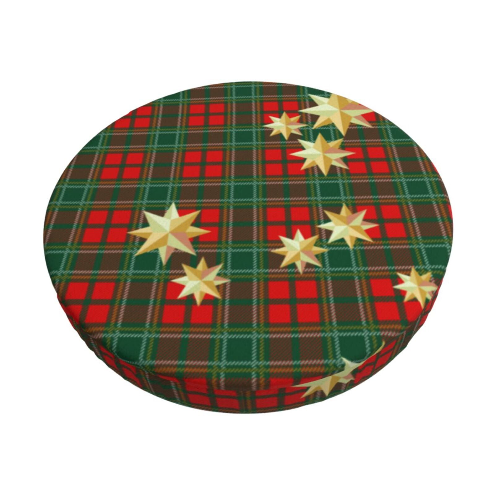 Fuzoiu Checkered With Golden Stars Print Bar Stool Cushions, Super ...