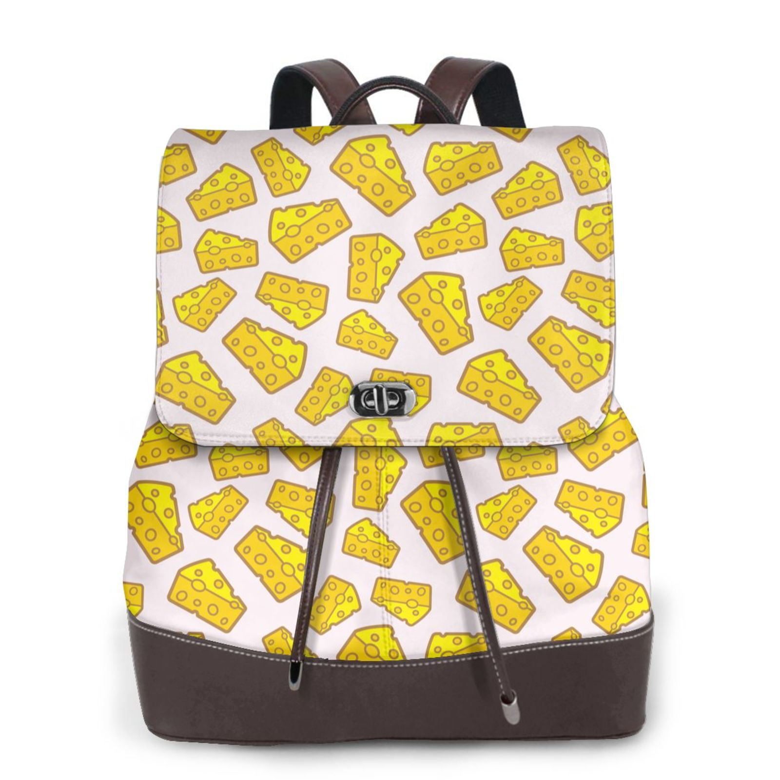 Fuzoiu Cheese Print Women's Leather Backpack,Backpack in Leather with ...