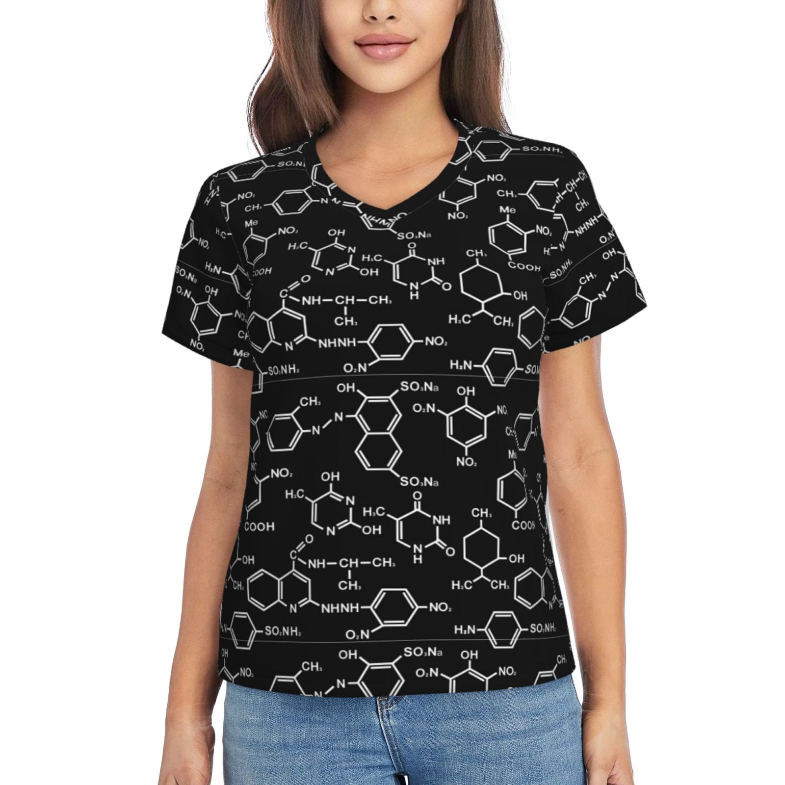 Fuzoiu Chemistry Formulas 1 Print Women's Classic V-Neck T-Shirt, Short ...