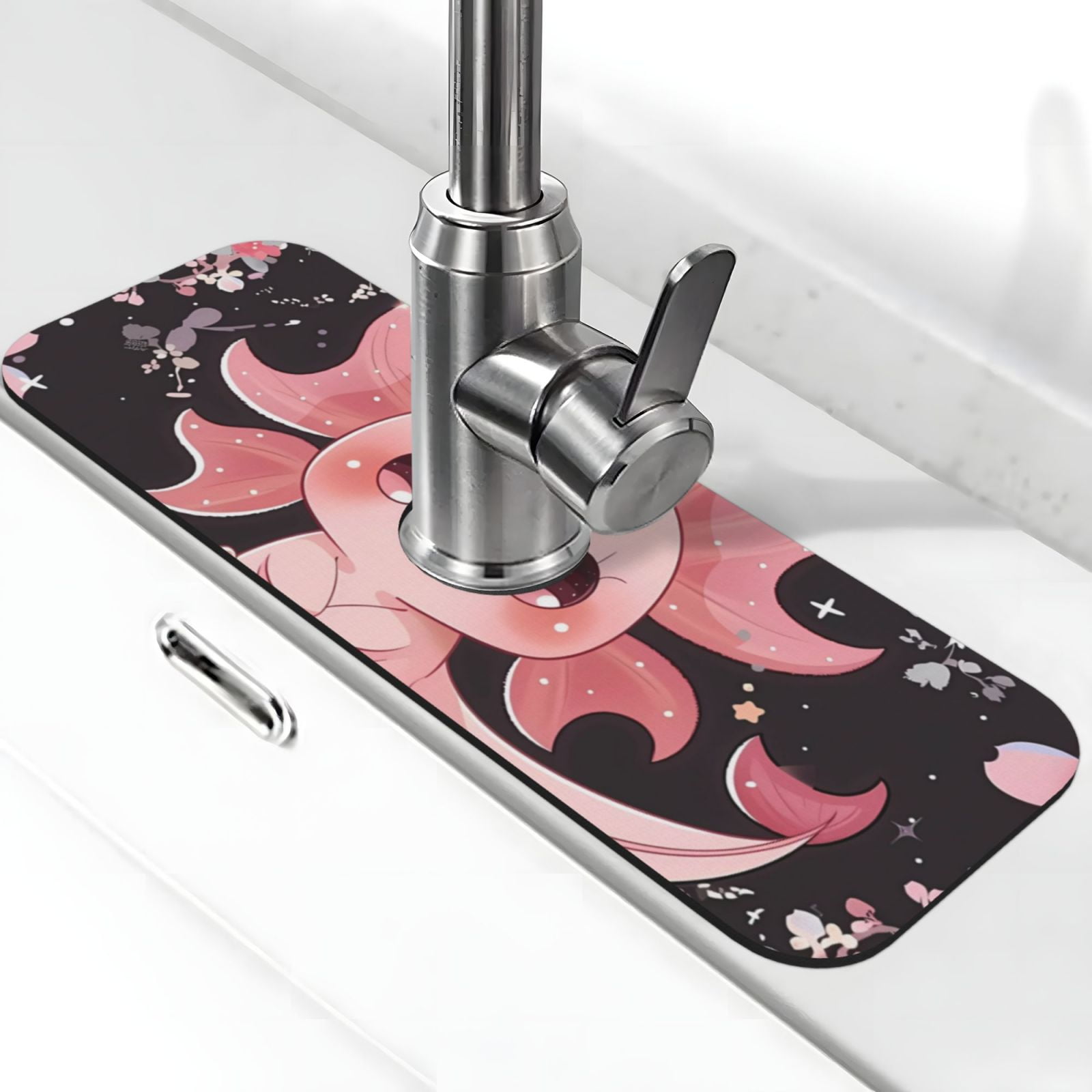 Fuzoiu Chibi Axolotl Sakura Fantasy Print Kitchen Faucet Suction Pad ...