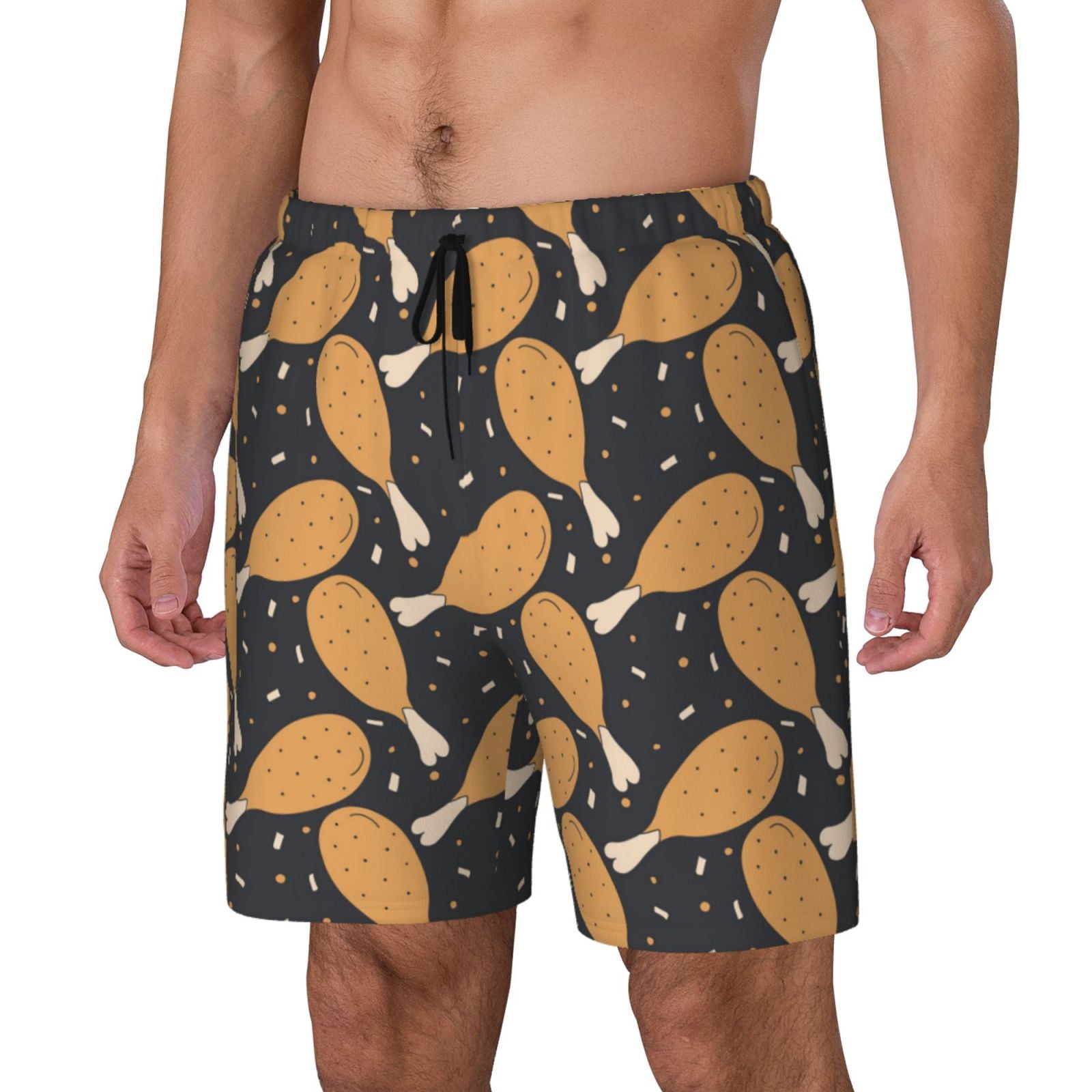 Fuzoiu Chicken Legs Print Men's Swim Shorts,Quick-Dry Double-Layer Swim ...