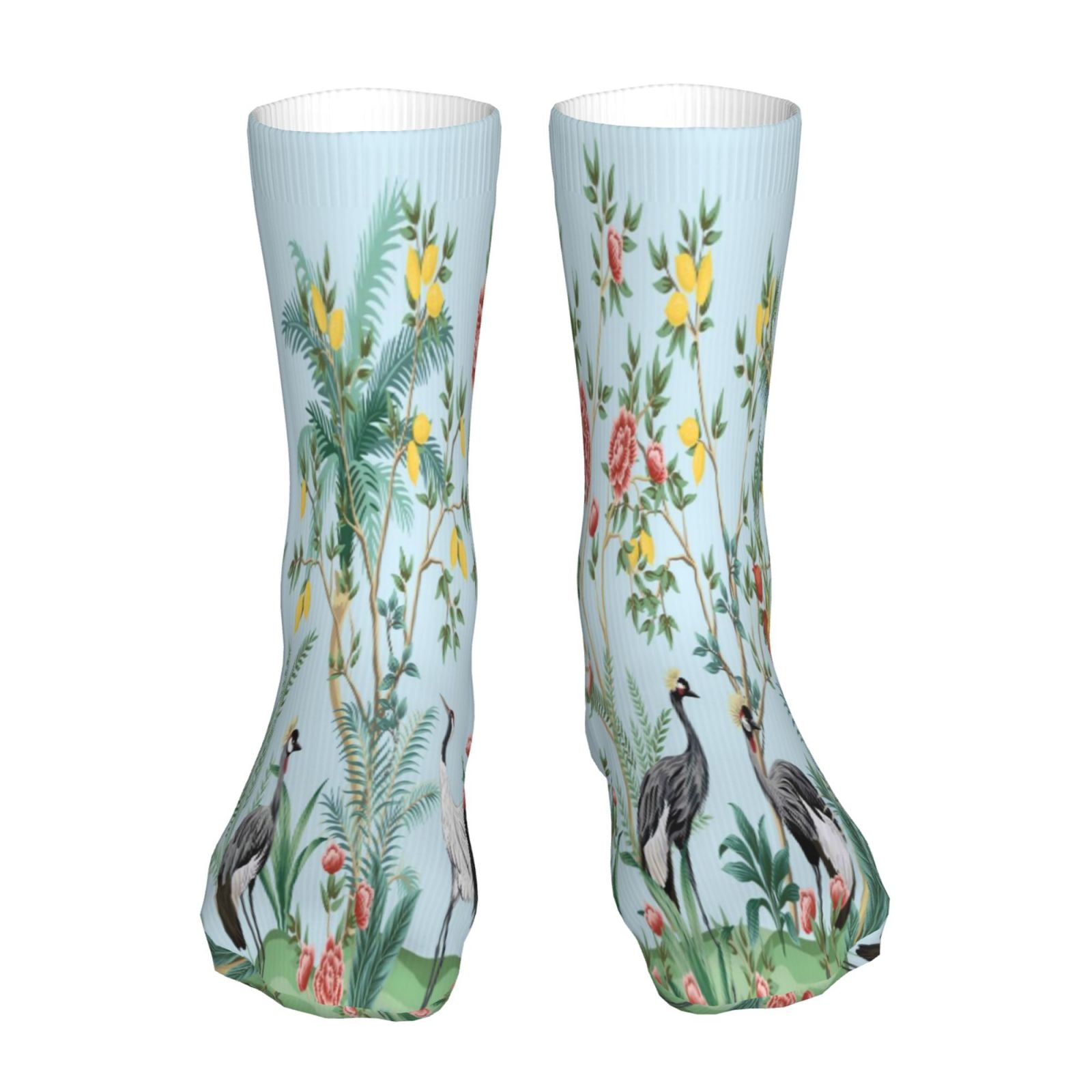 Fuzoiu Chinoiserie Floral Palm Tree Print Crew Socks,Casual Athletic ...