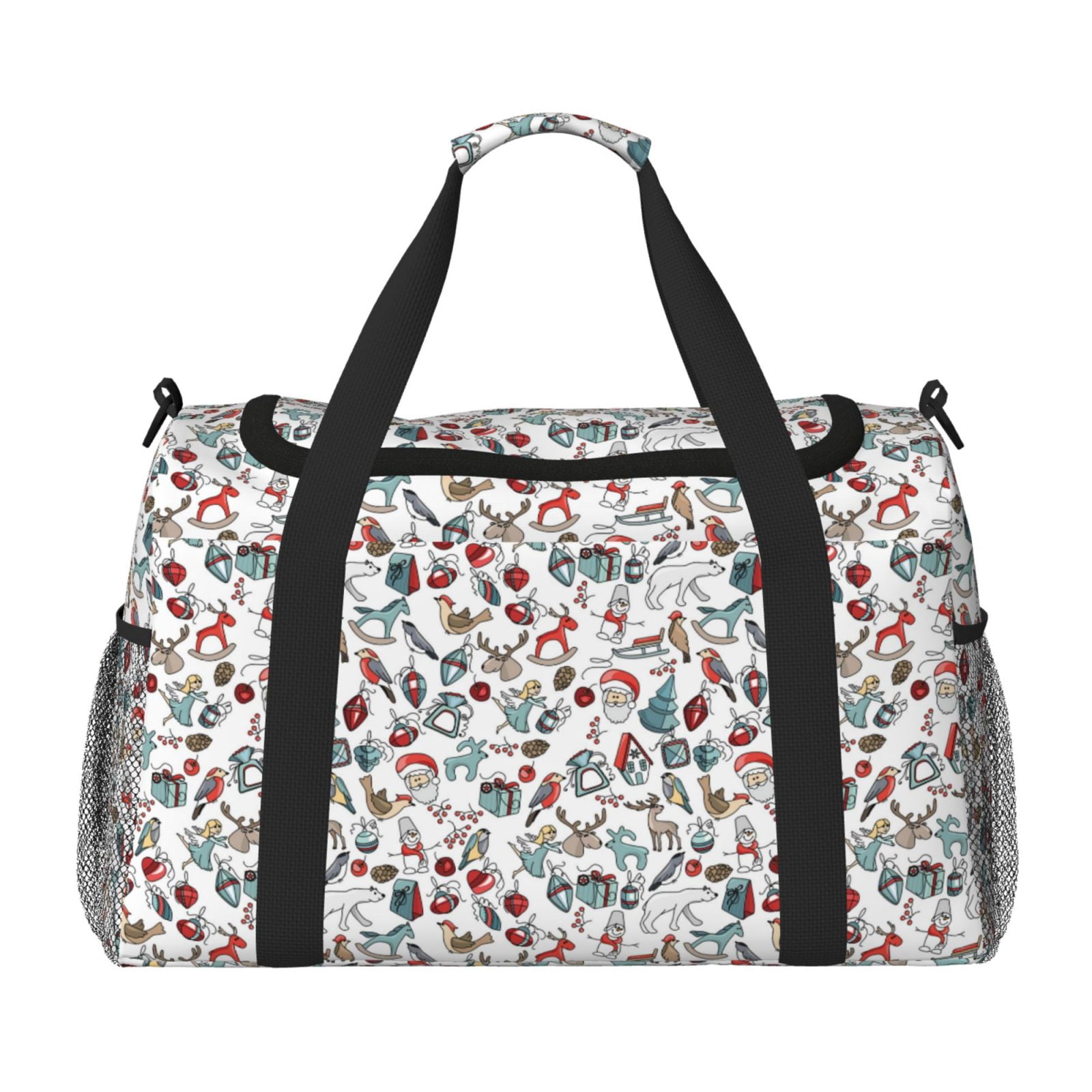 Fuzoiu Christmas Elements Print Travel Duffle Bag,Carry On Tote Bags ...
