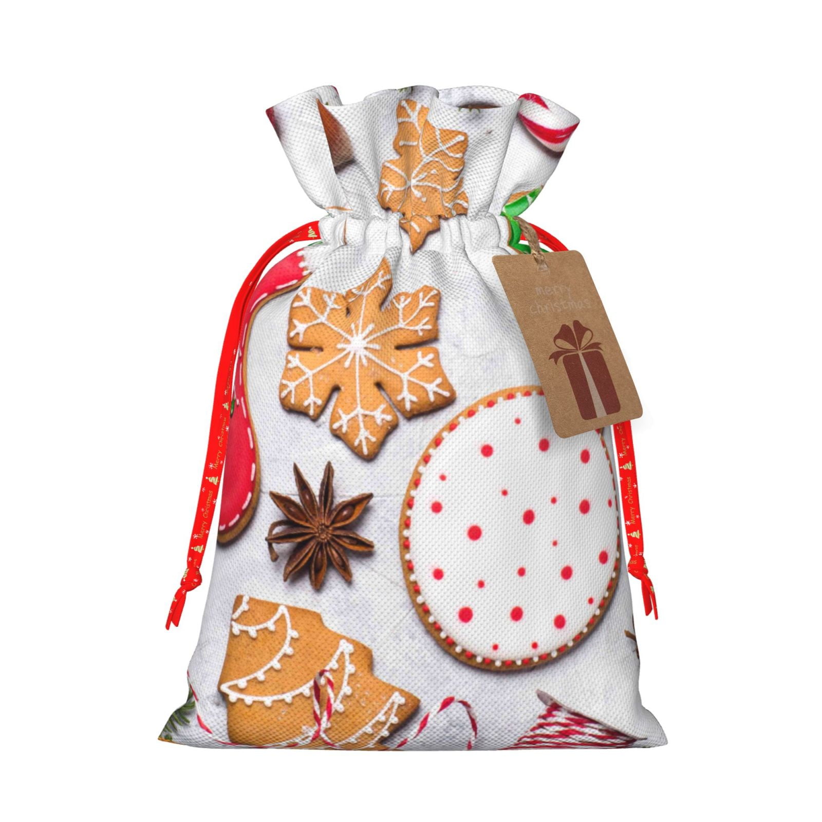 Fuzoiu Christmas Gingerbread Cookies Print Christmas Gift Bag,Burlap ...