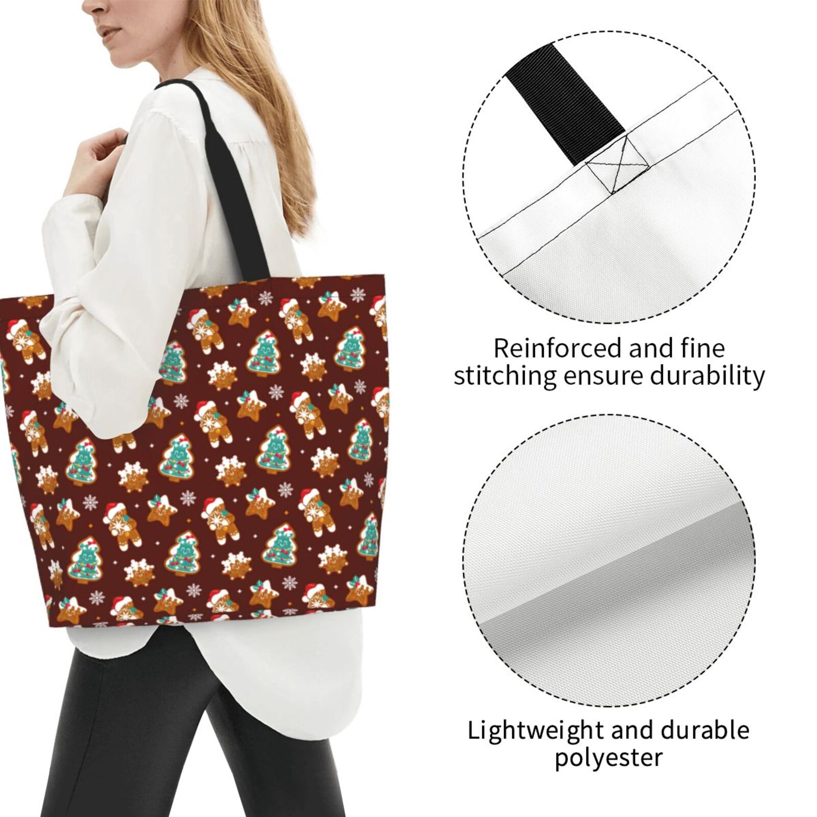 Fuzoiu Christmas Gingerbread Print Tote Bags for Women,Shoulder Bag ...