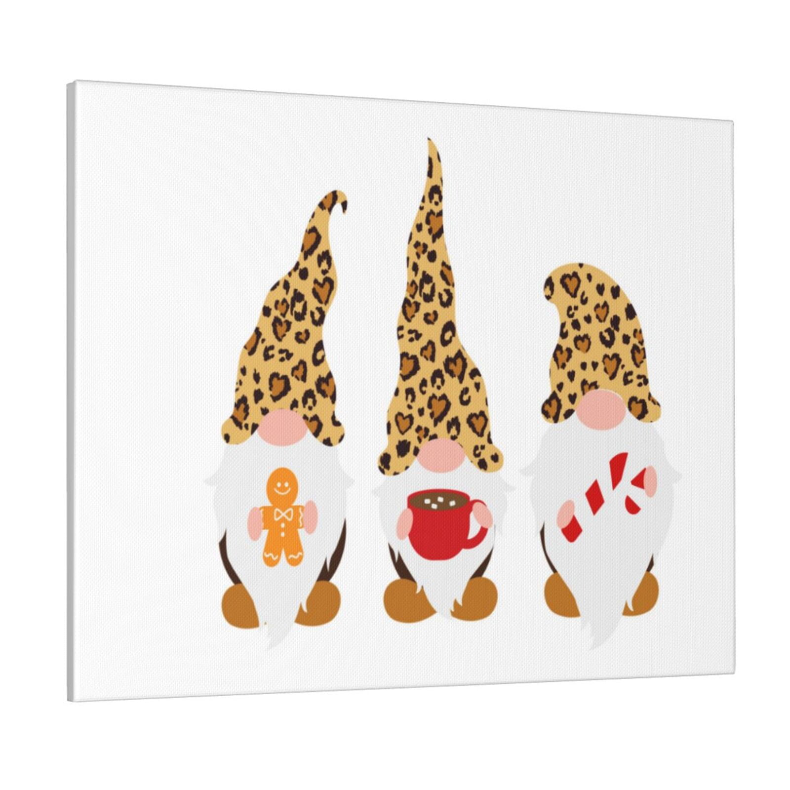 Fuzoiu Christmas Gnomes In Leopard Print Canvas Wall Art for Bathrooms ...