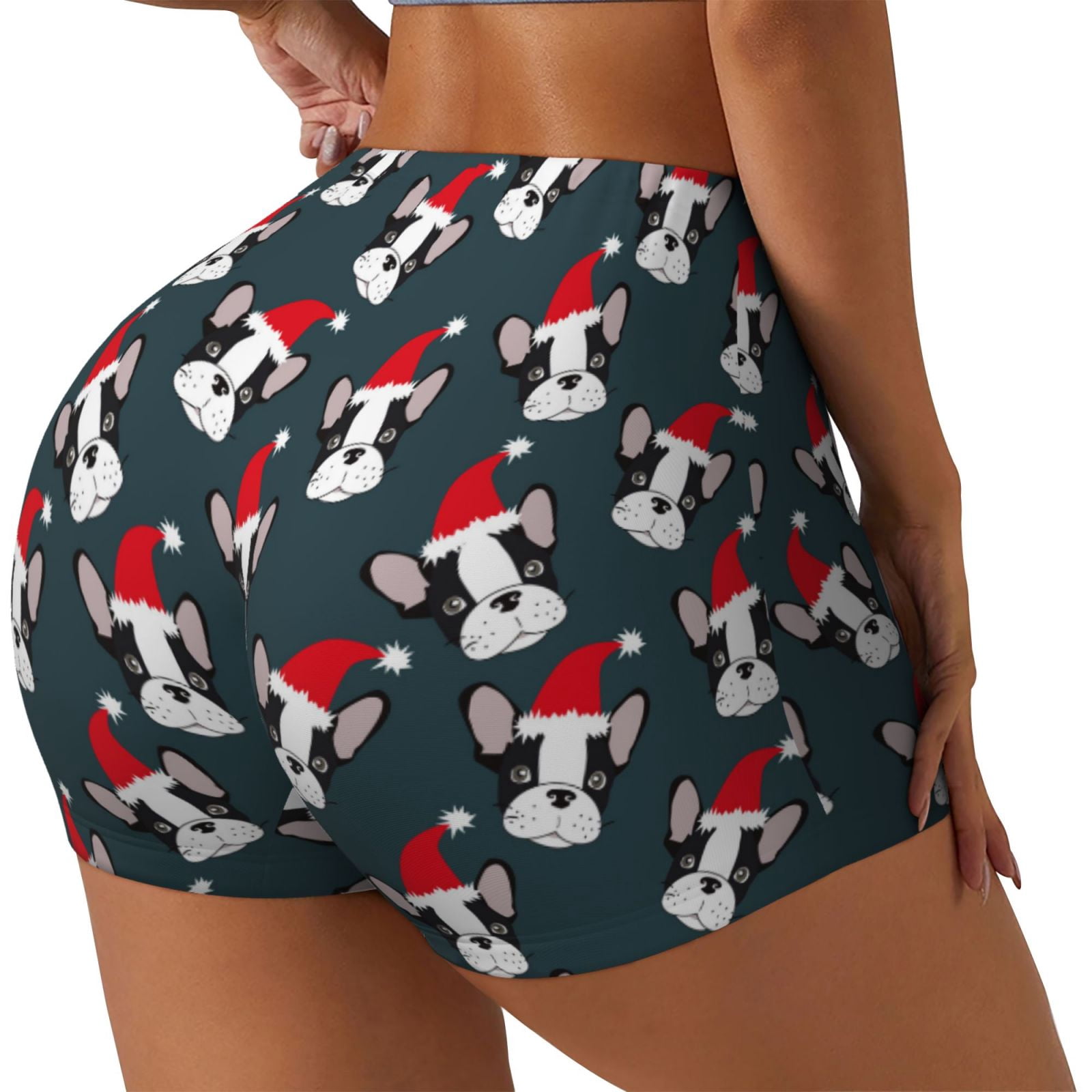 Fuzoiu Christmas Hat Cute Puppy A Print Women's Workout Shorts,Workout ...