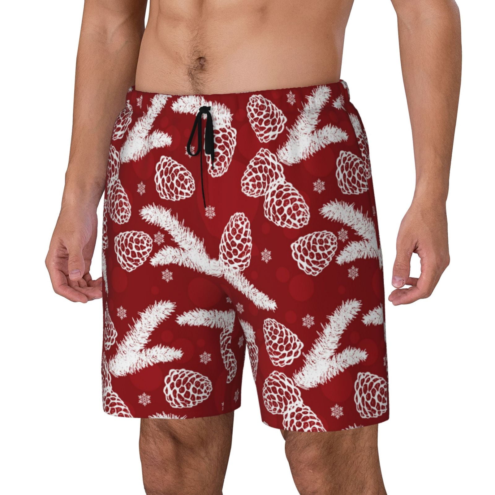 Fuzoiu Christmas Holiday Pinecone Print Men's Swim Shorts,Quick-Dry ...