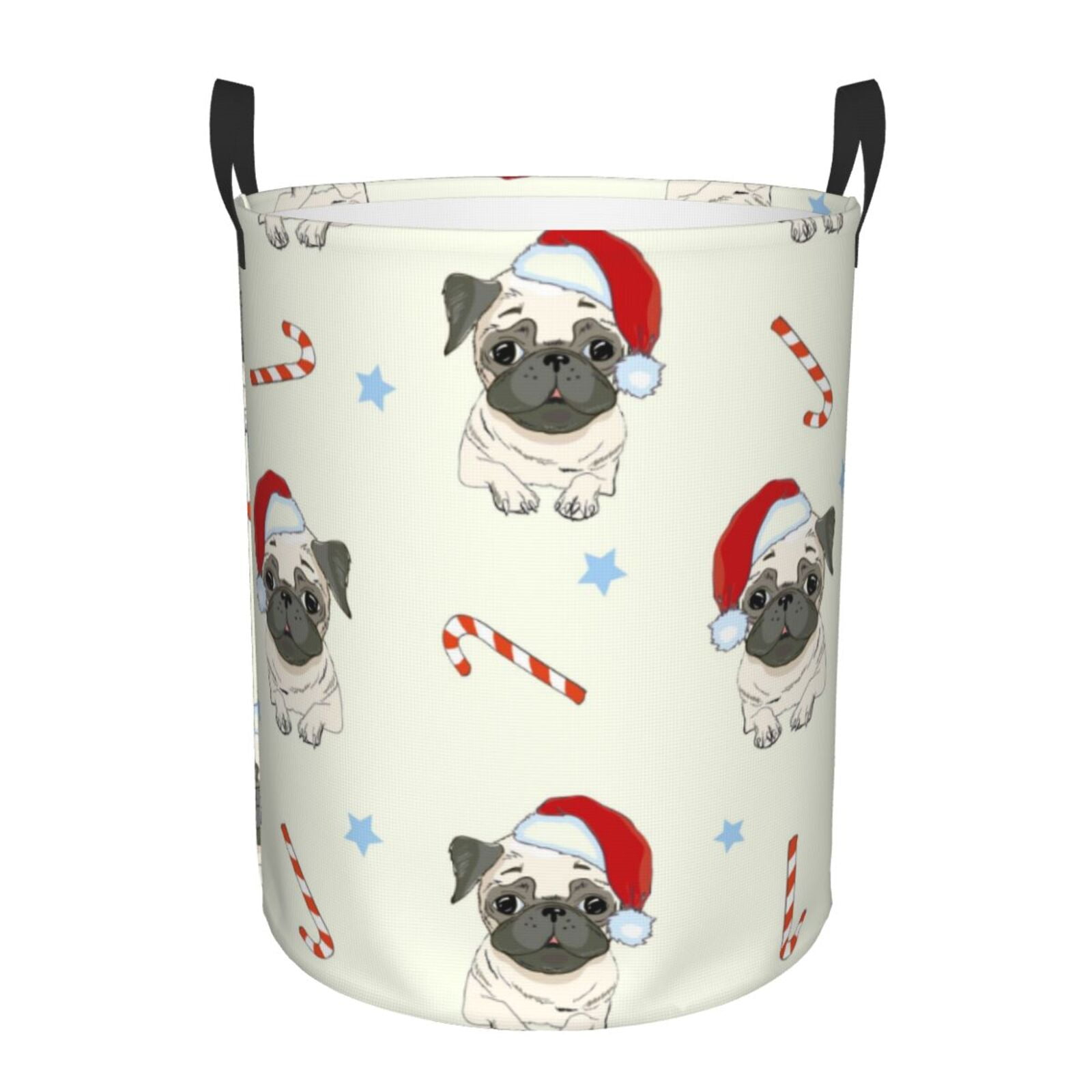 Fuzoiu Christmas Pug Dog Print Circular Hamper,Laundry Basket with ...