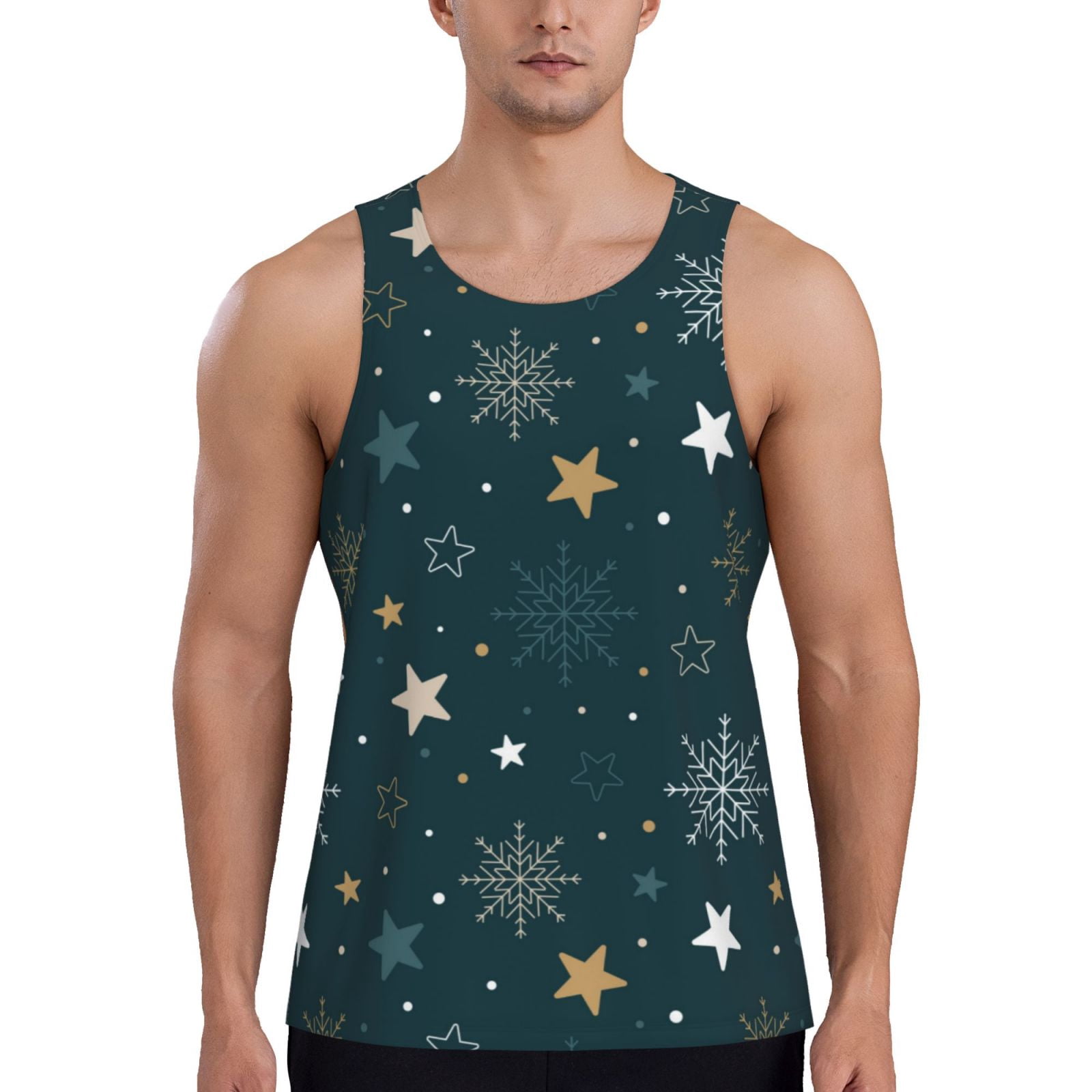 Fuzoiu Christmas Snowflake Print Men's Workout Tank Tops,Sleeveless Gym ...