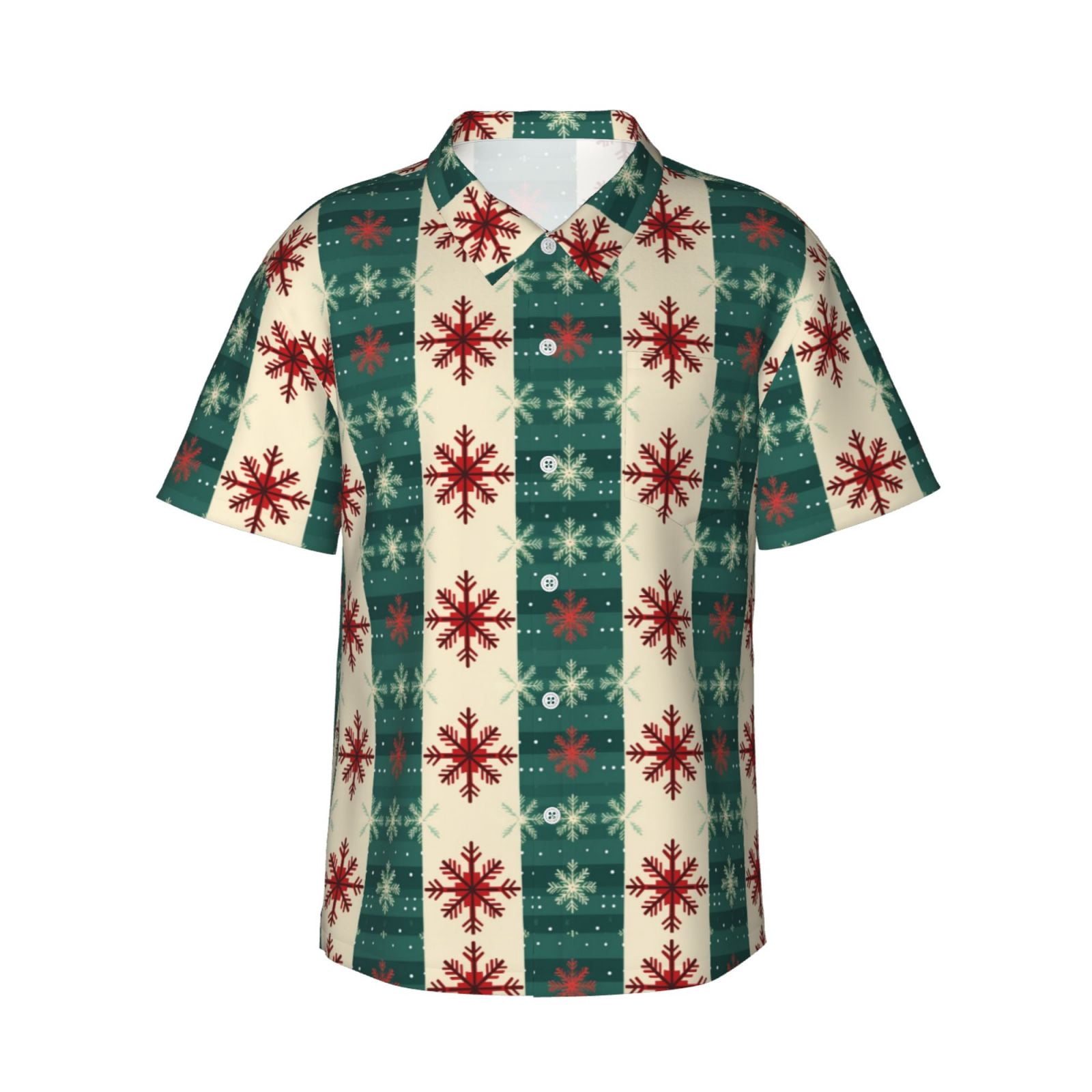 Fuzoiu Christmas Snowflakes Plaid Print Hawaiian Shirt for Men, Summer ...