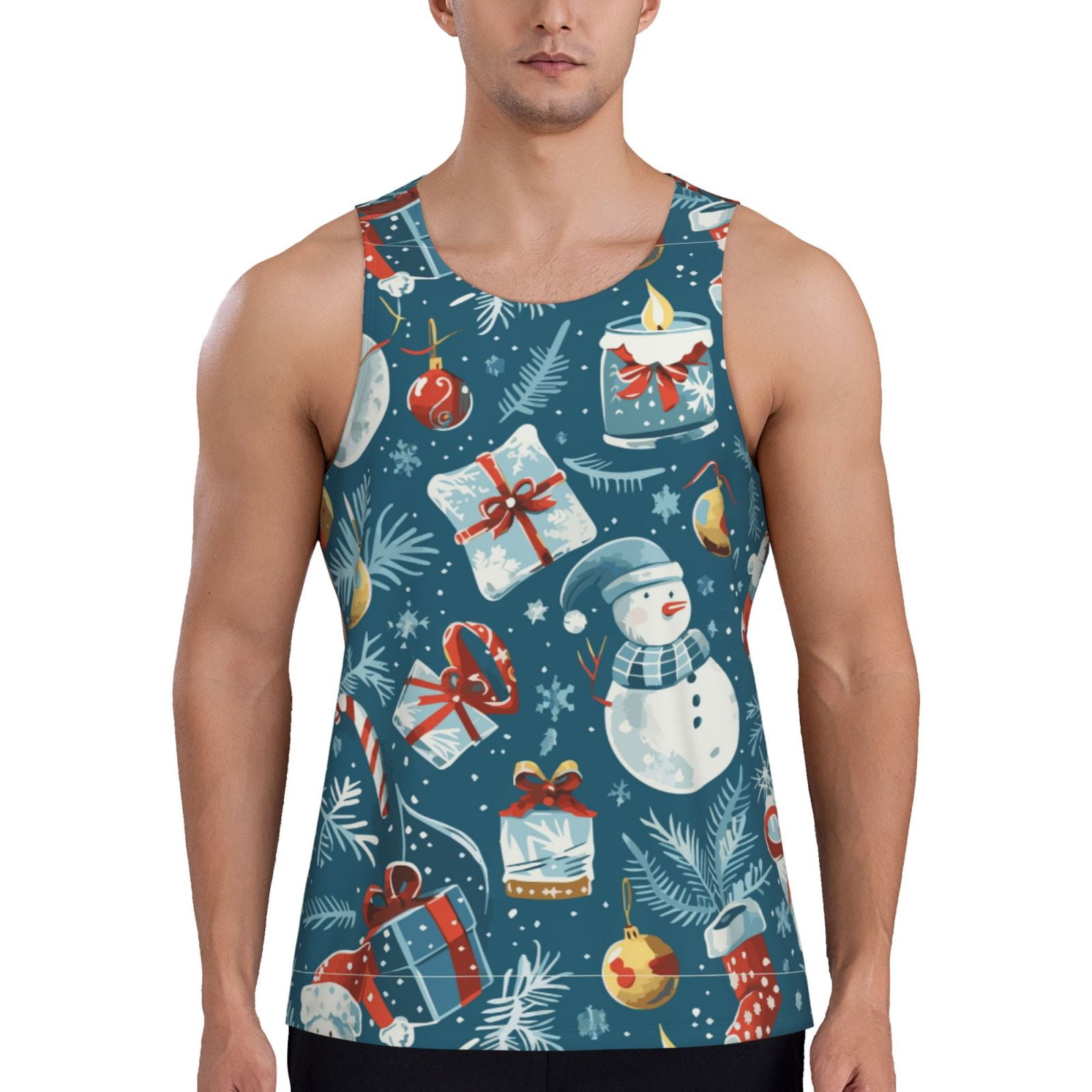 Fuzoiu Christmas Snowman Gift Print Men's Workout Tank Tops,Sleeveless ...