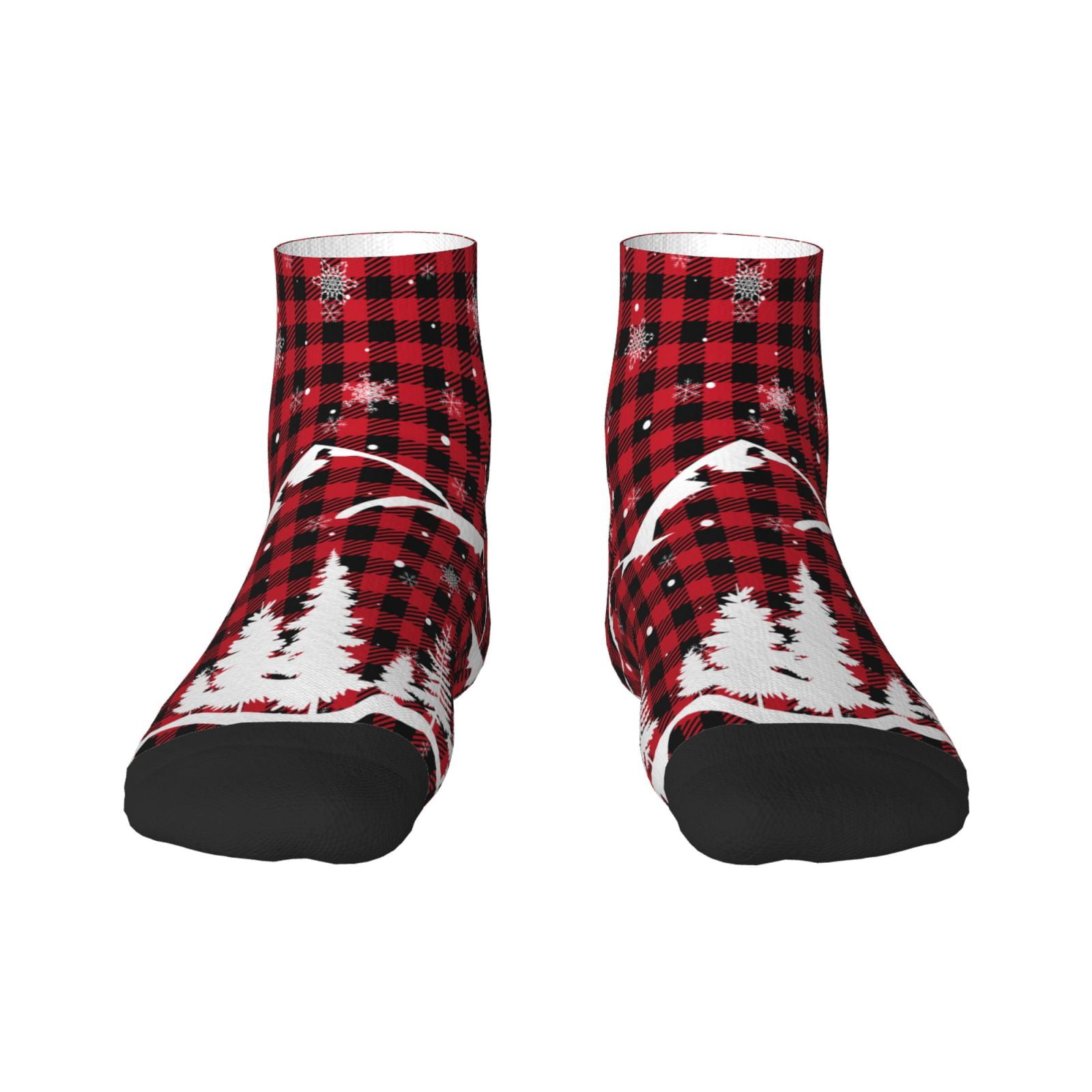 Fuzoiu Christmas Tree Buffalo Plaid Print Adult Socks, Crew Moisture ...