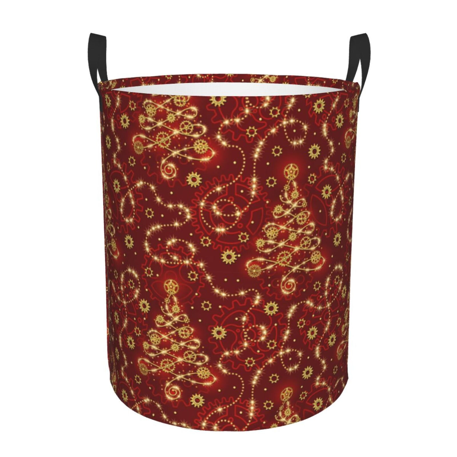 Fuzoiu Christmas Tree On A Red Background Print Circular Hamper,Laundry ...