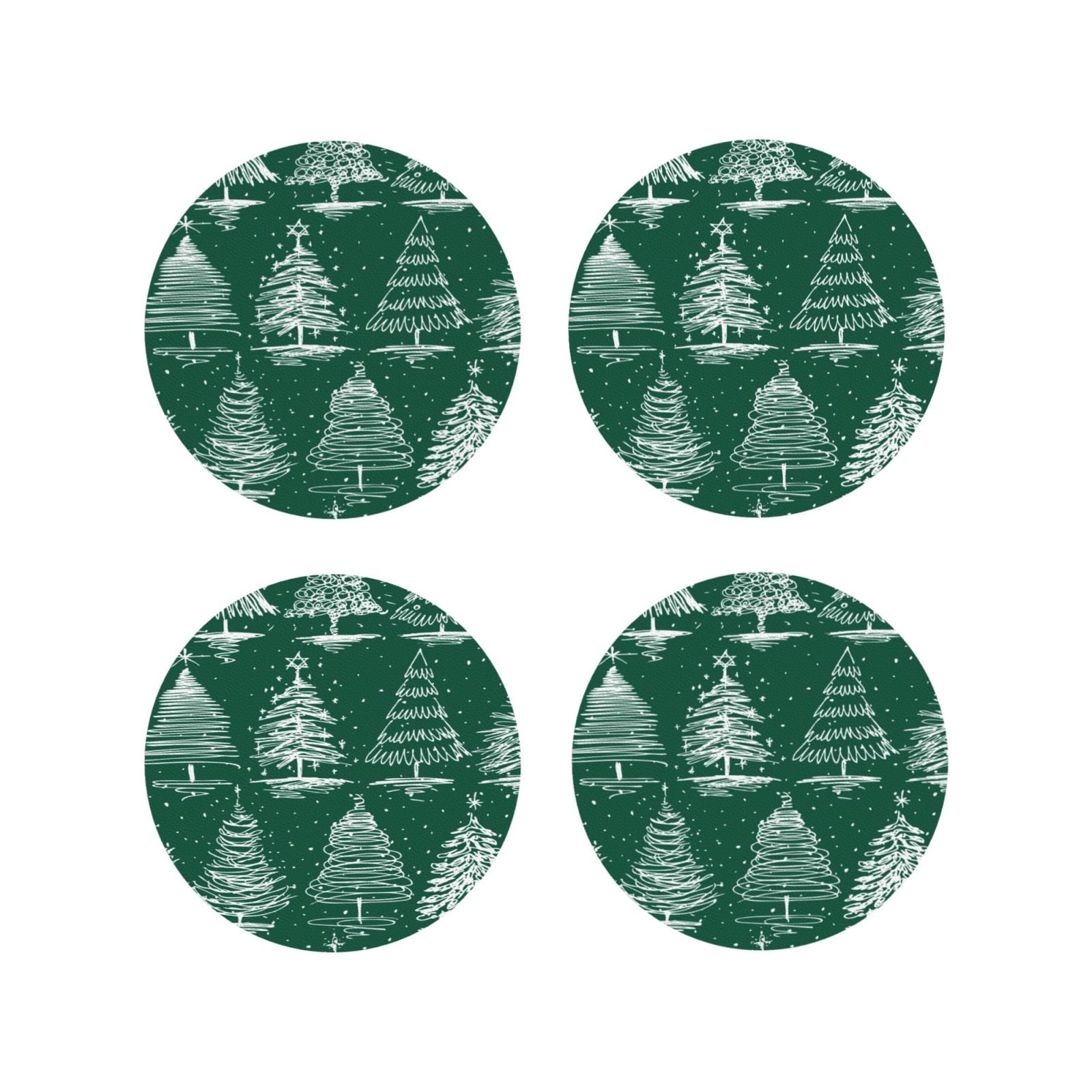 Fuzoiu Christmas Trees Print Leather Coasters Set,Drink Coasters Set of ...