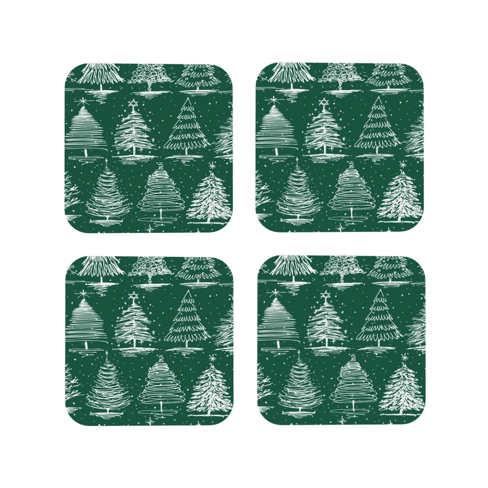 Fuzoiu Christmas Trees Print Leather Coasters Set,Drink Coasters Set of ...