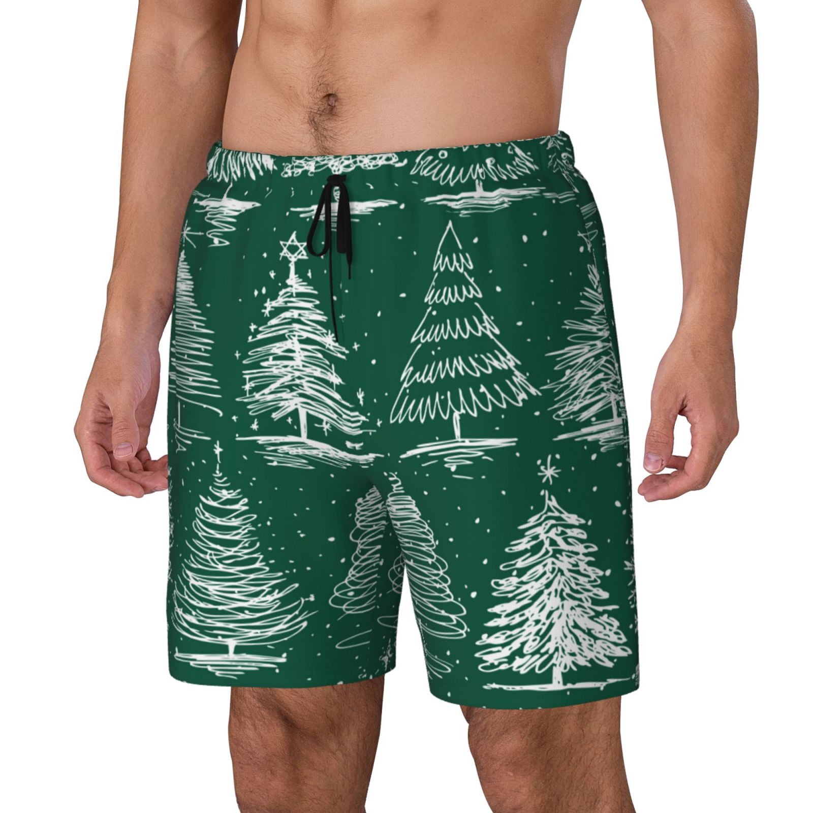 Fuzoiu Christmas Trees Print Men's Swim Shorts,Quick-Dry Double-Layer ...