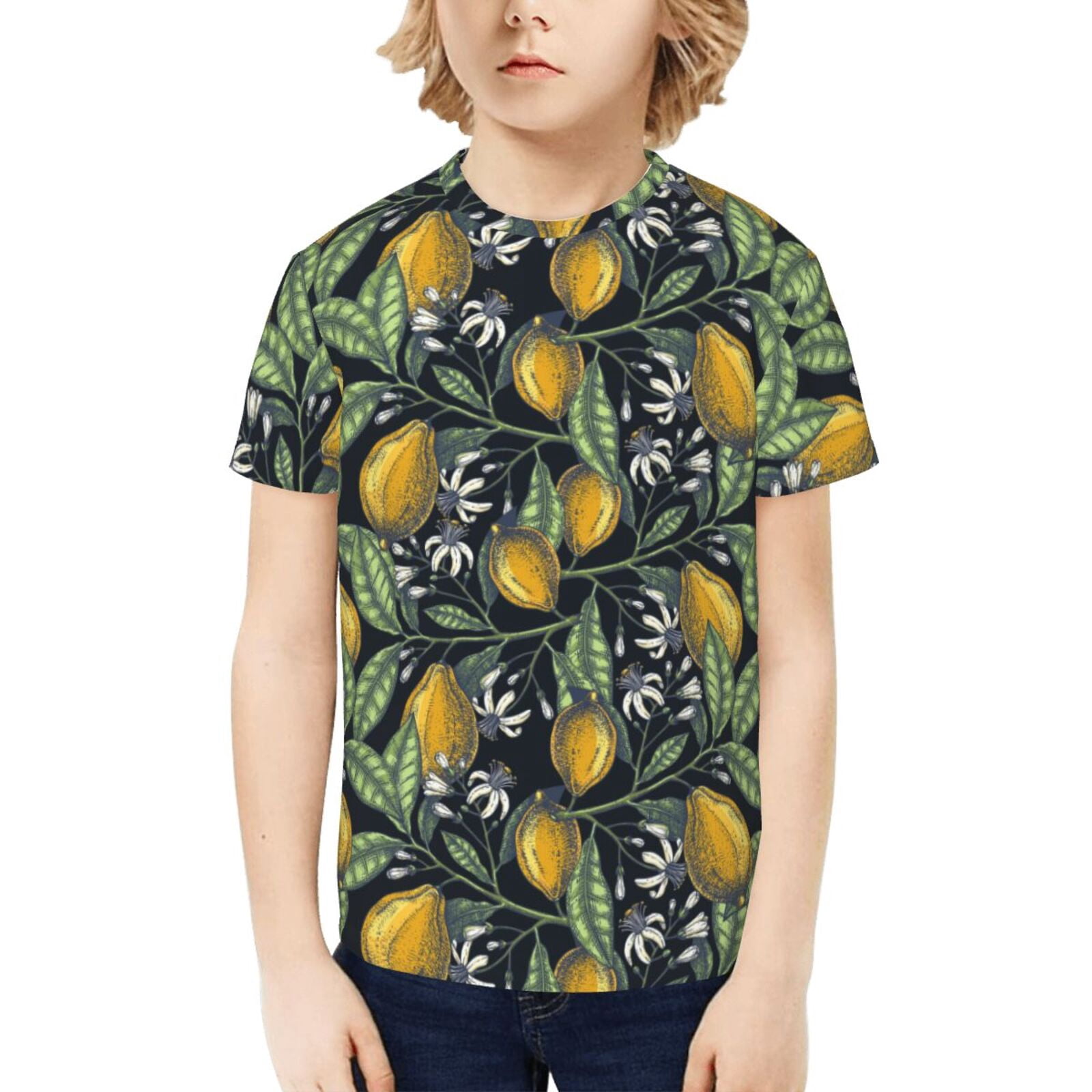 Fuzoiu Citrus Fruits Elegant Lemons Print Boys' Casual T-Shirt,Crewneck ...