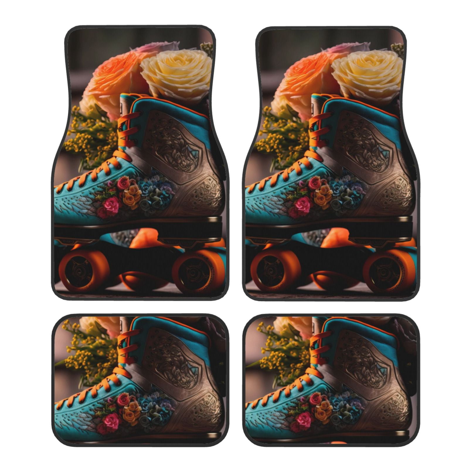 Fuzoiu Classic Floral Blue Skate Shoes Print Carpet Floor Mats for Car ...