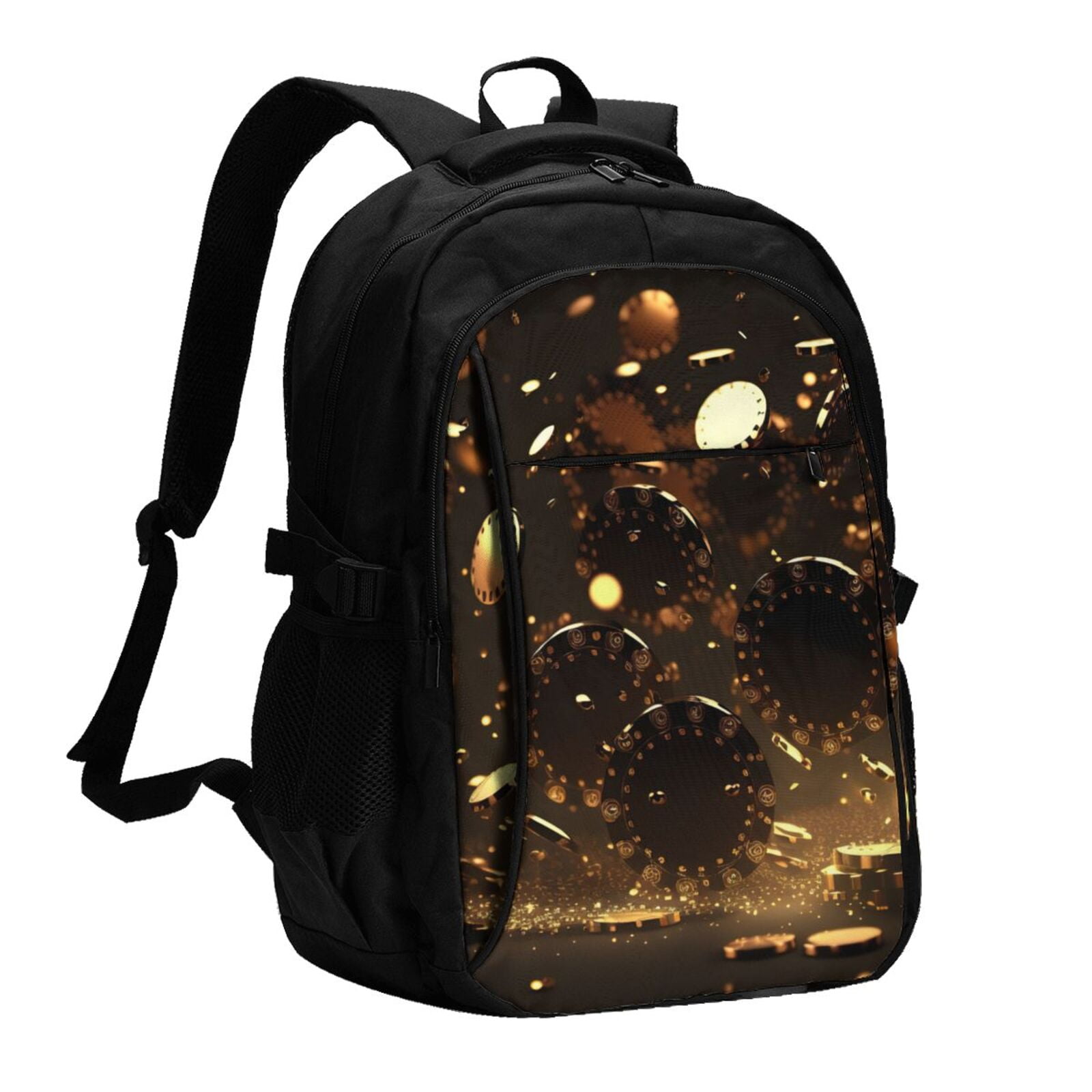 Fuzoiu Classical Golden Casino Print USB Backpack with Charging Port ...