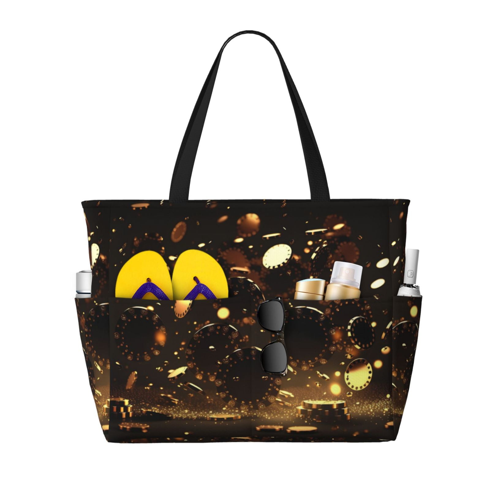 Fuzoiu Classical Golden Casino Print Waterproof Beach Tote Bag for ...