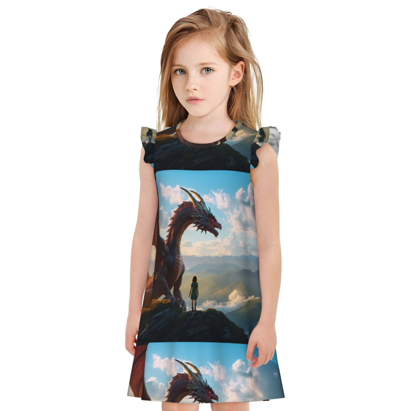 Fuzoiu Clear Sky Mountain Red Dragon Print Girls' Nightgowns Pajamas ...