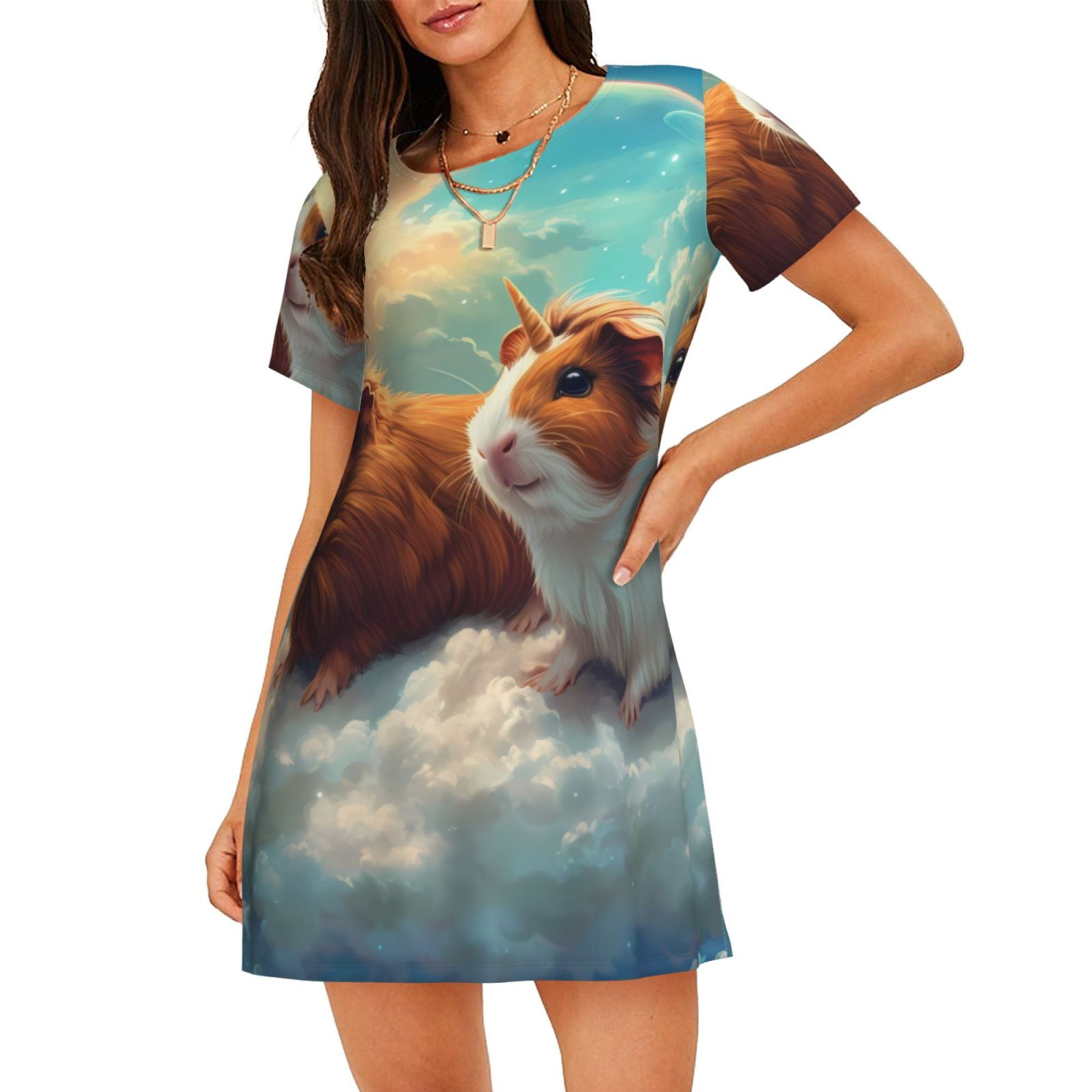 Fuzoiu Cloud Guinea Pig Print Women Nightgowns, Soft Comfy Lightweight ...